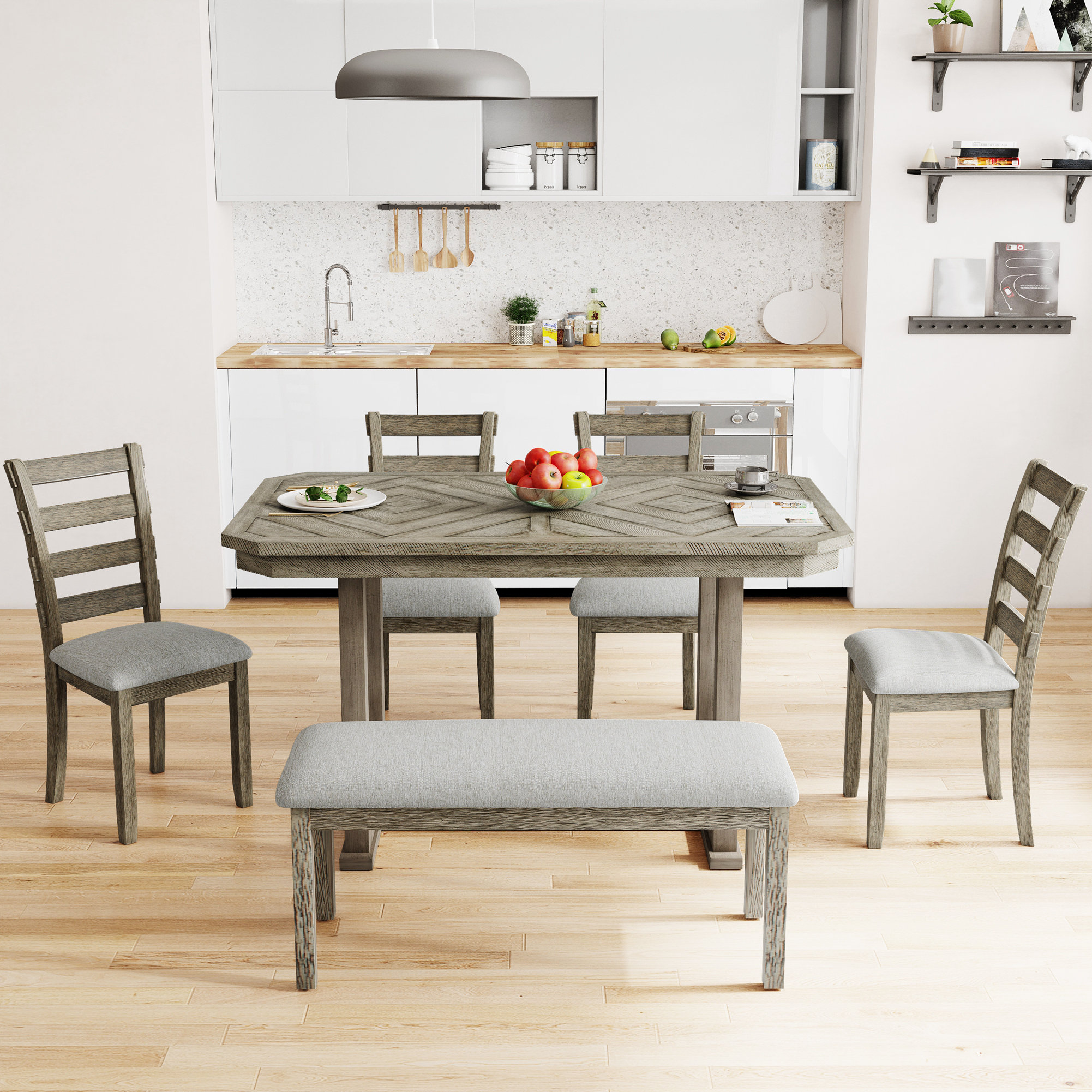 Red Barrel Studio® Chandita 6-Piece Rubber Wood Dining Table Set With 4 ...