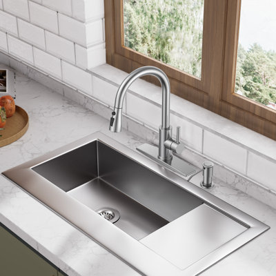 FURUISI Pull Down Single Handle Kitchen Faucet with Soap Dispenser ...