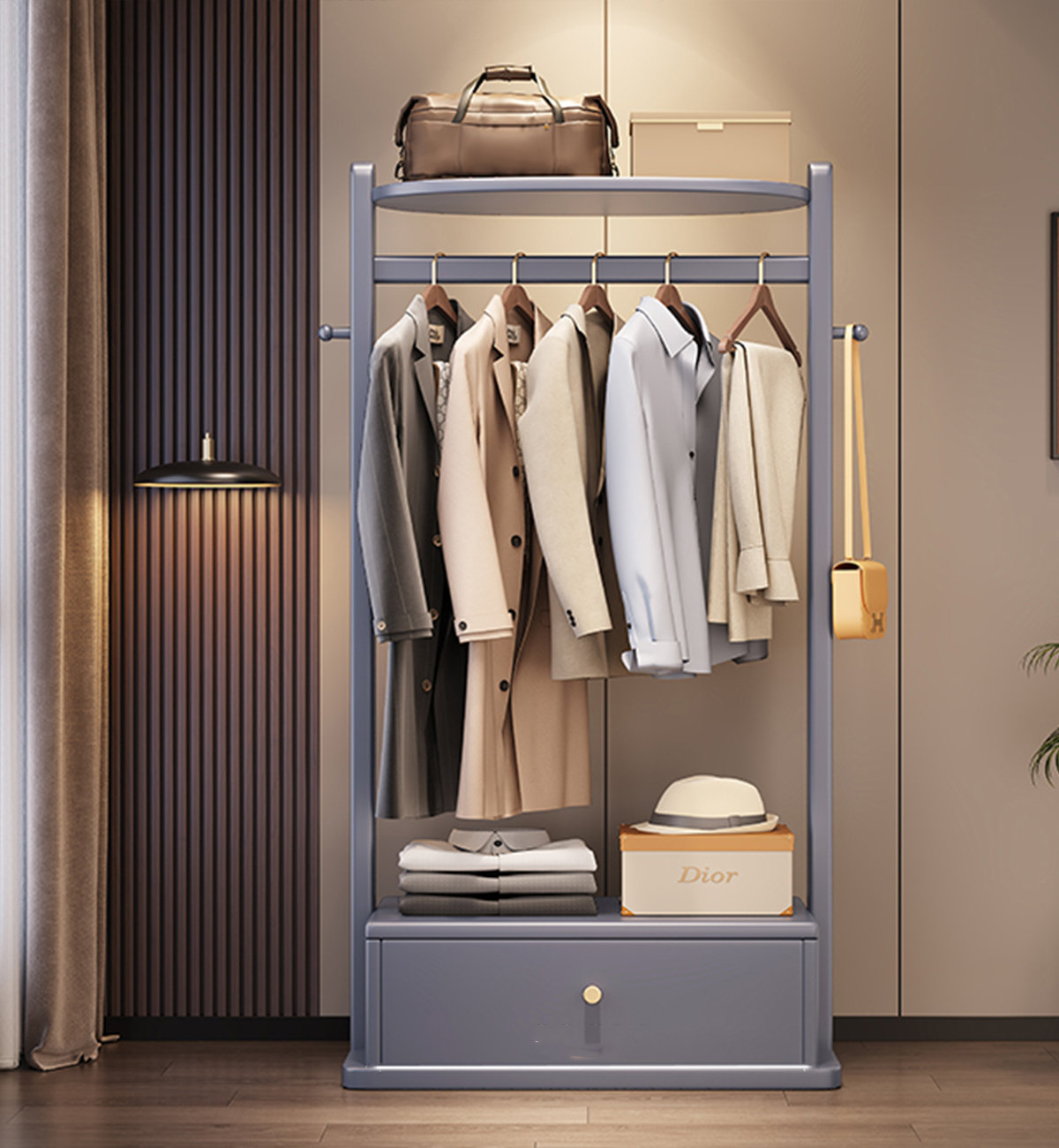 VICABY New Chinese-style multi-functional solid wood floor coat rack ...