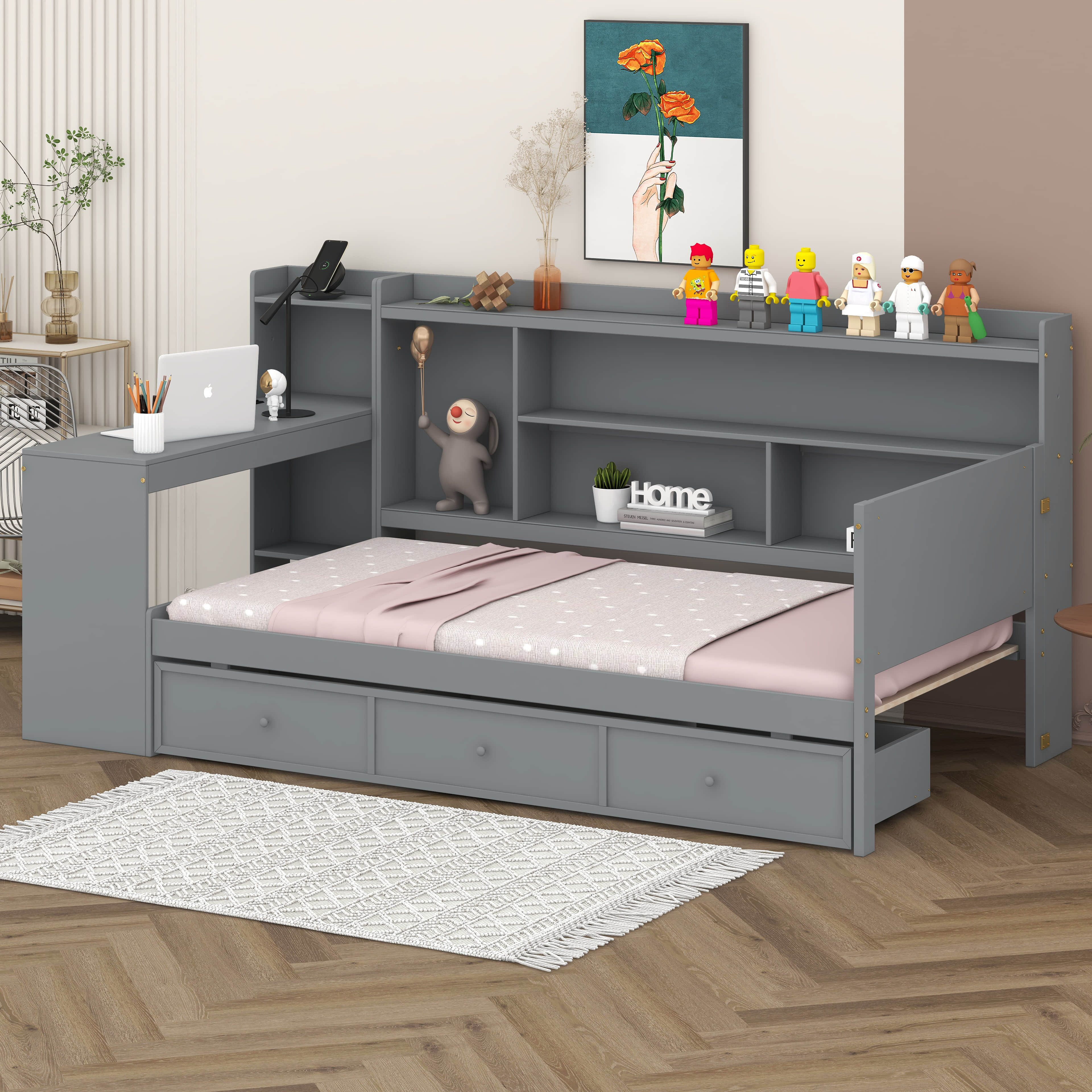 Red Barrel Studio Wooden Daybed With 3 Drawers, USB Ports And Desk ...