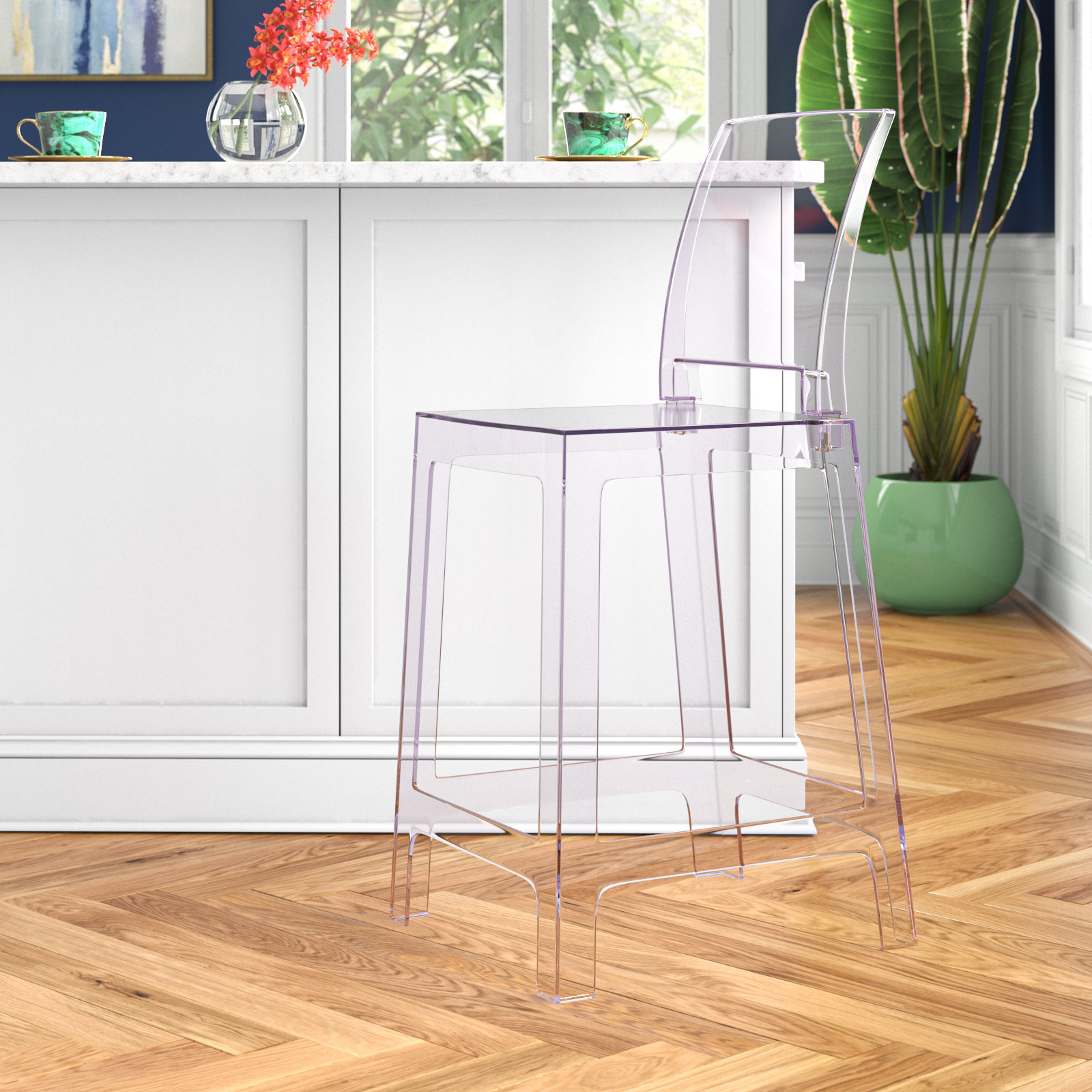 Ivy Bronx Imca Counter Stool with Square Back in Transparent Crystal ...