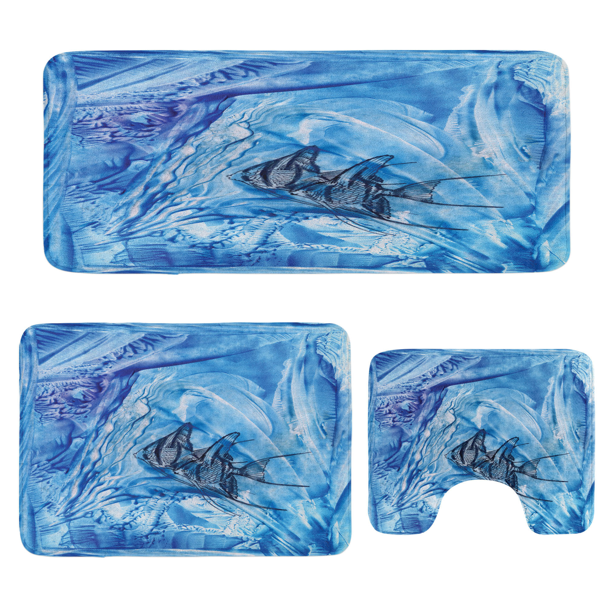 East Urban Home Blue Bathroom Rug Set 3 Pieces U-Shape & Rectangle Mats ...