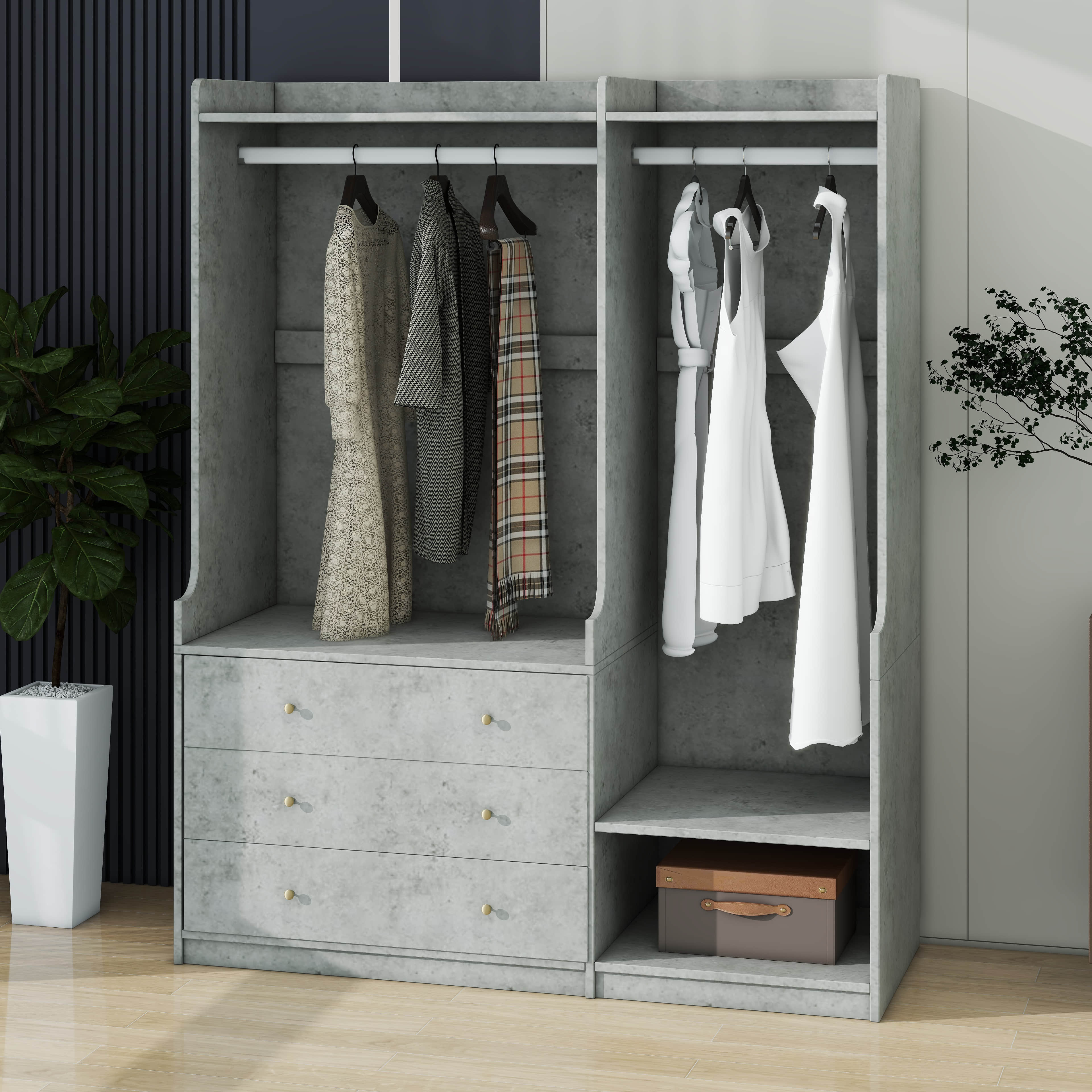 Wardrobe Closet With Drawers Wooden Cabinet, Wood Wardrobes With 1 Door ...