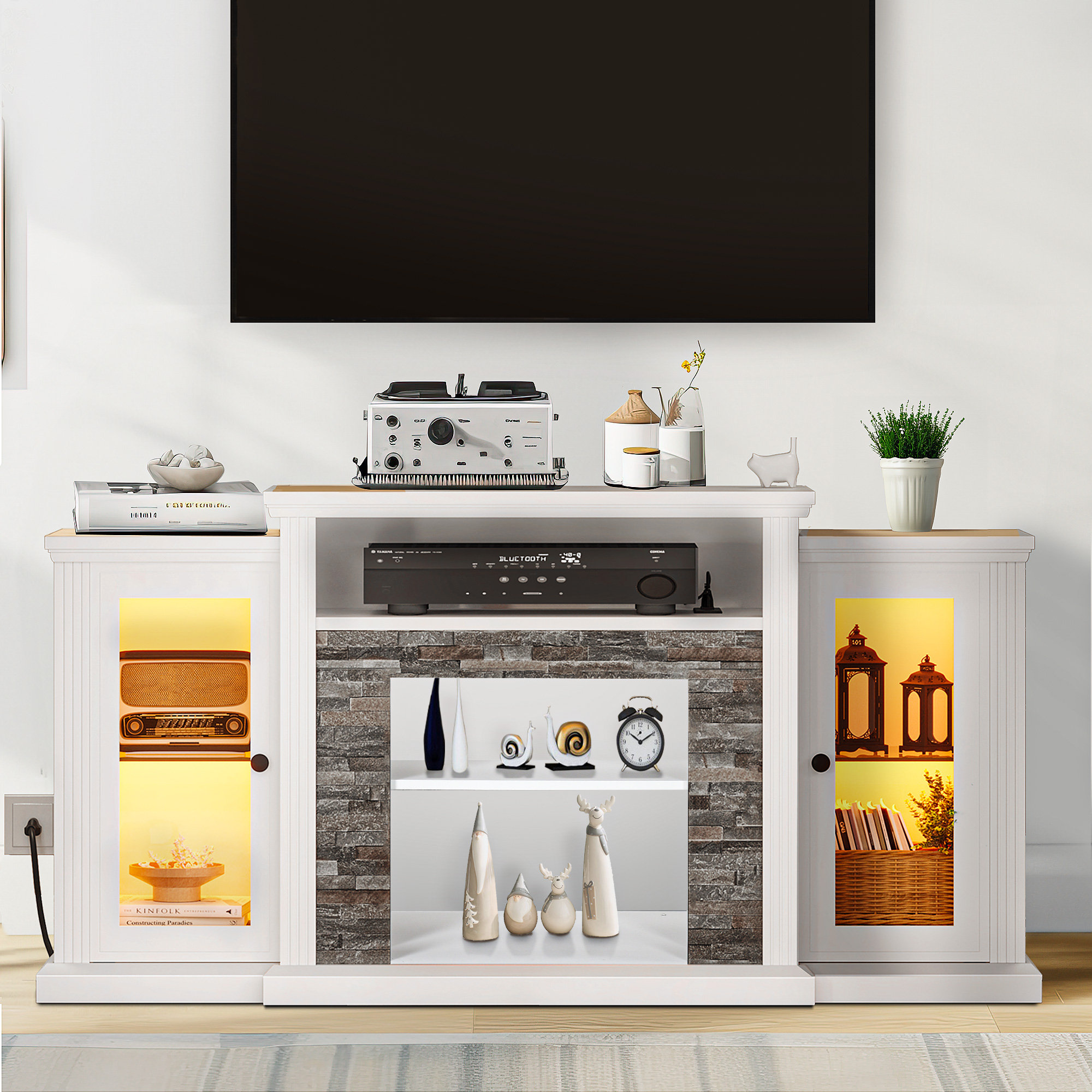 Wrought Studio™ Modern Console Table Farmhouse TV Stand W/LED Power ...