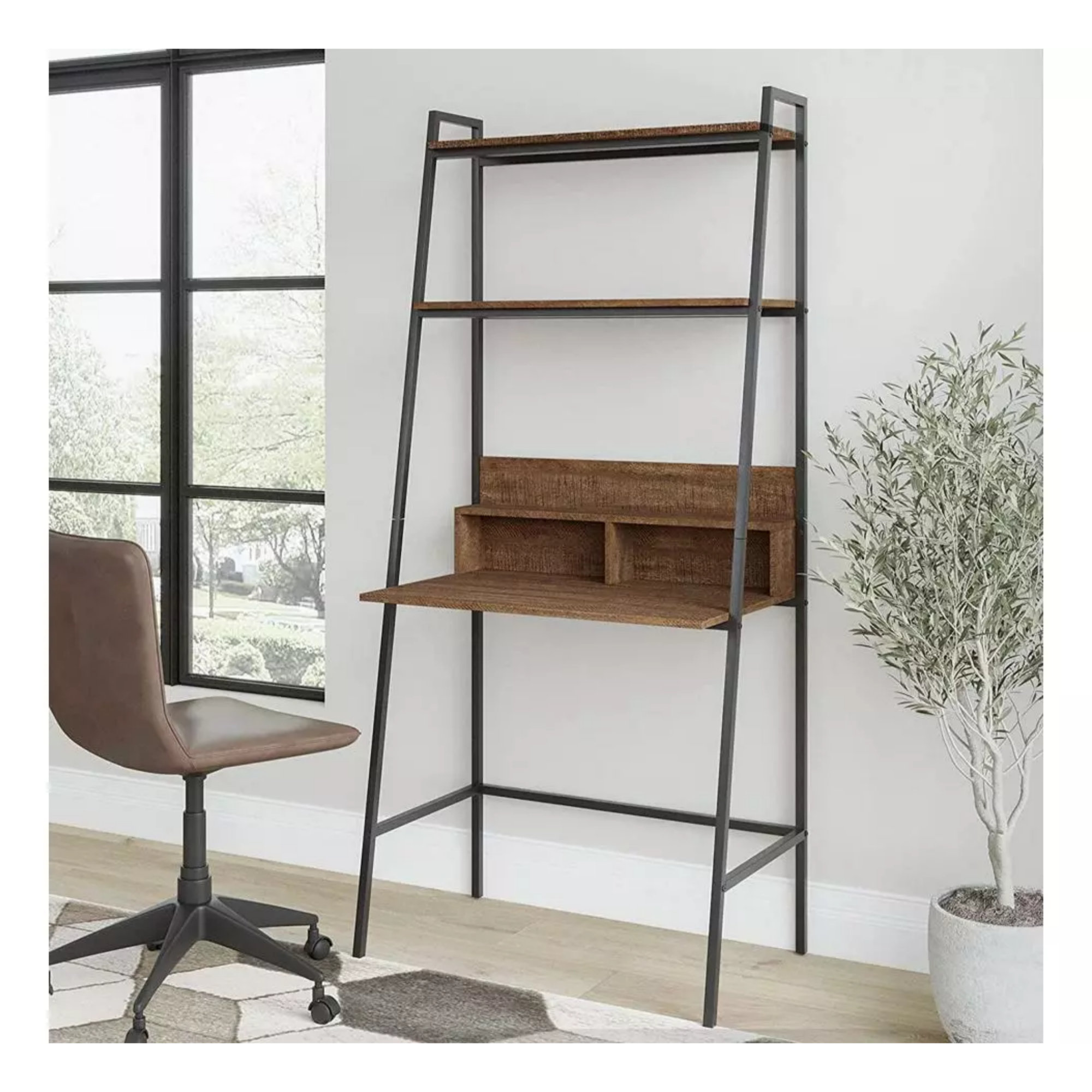 17 Stories Computer Desk With 2-tier Bookshelf Ladder For Space Saving ...