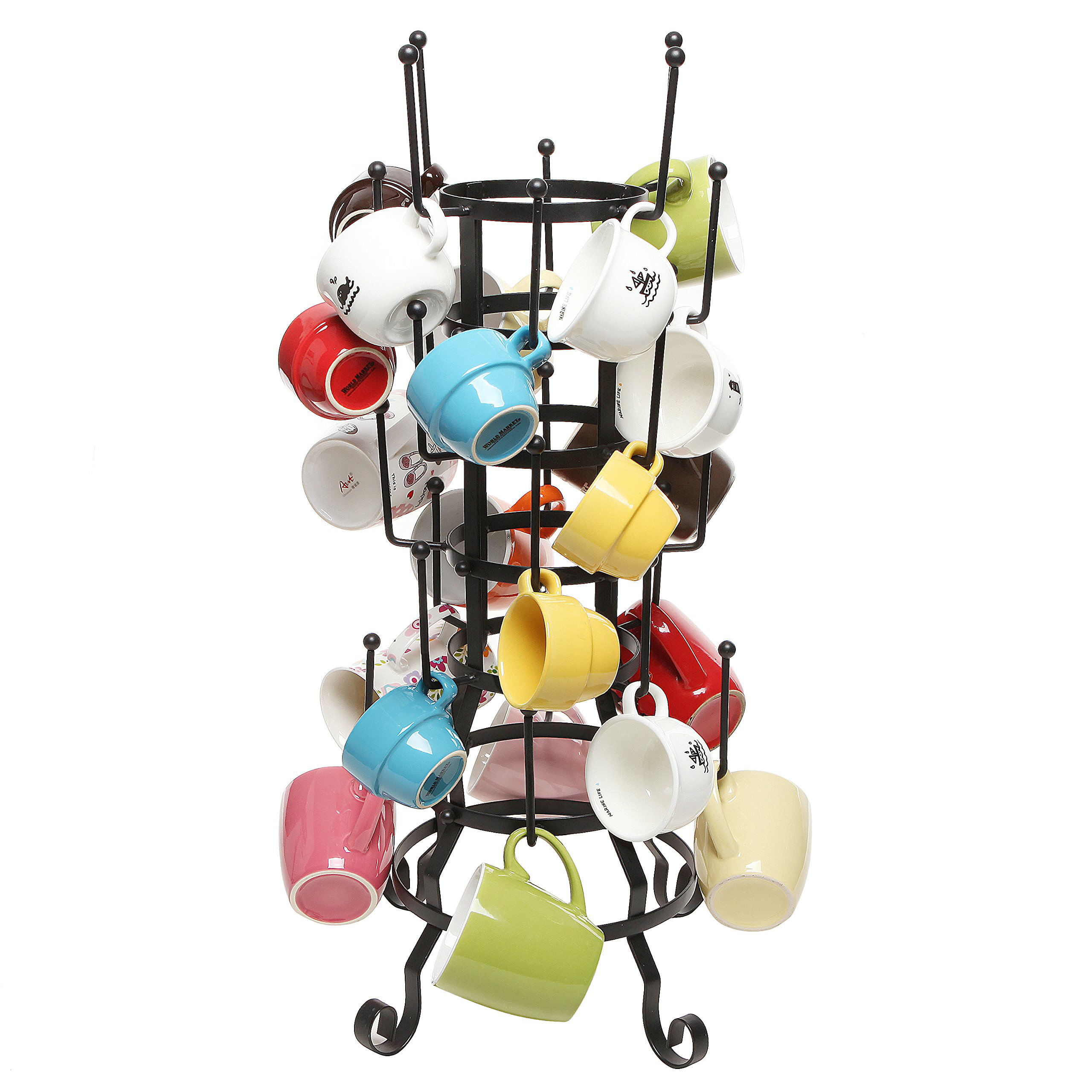 Lark Manor™ 24-Hook Rustic Black Iron Coffee Mug Holder, Tea Cup ...