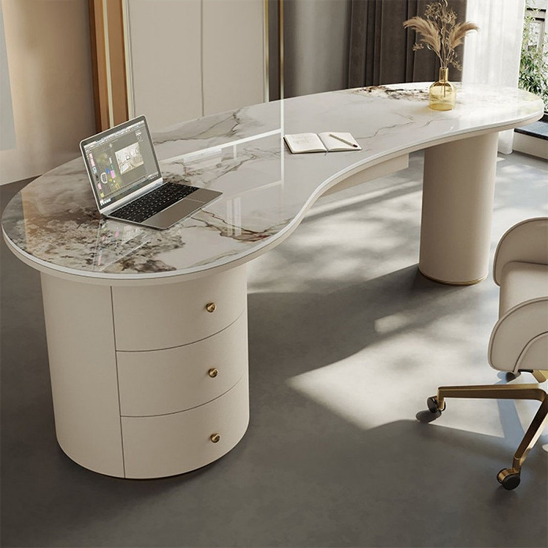 Orren Ellis Sintered Stone Office Desk,Executive Desk,Writing desk with ...