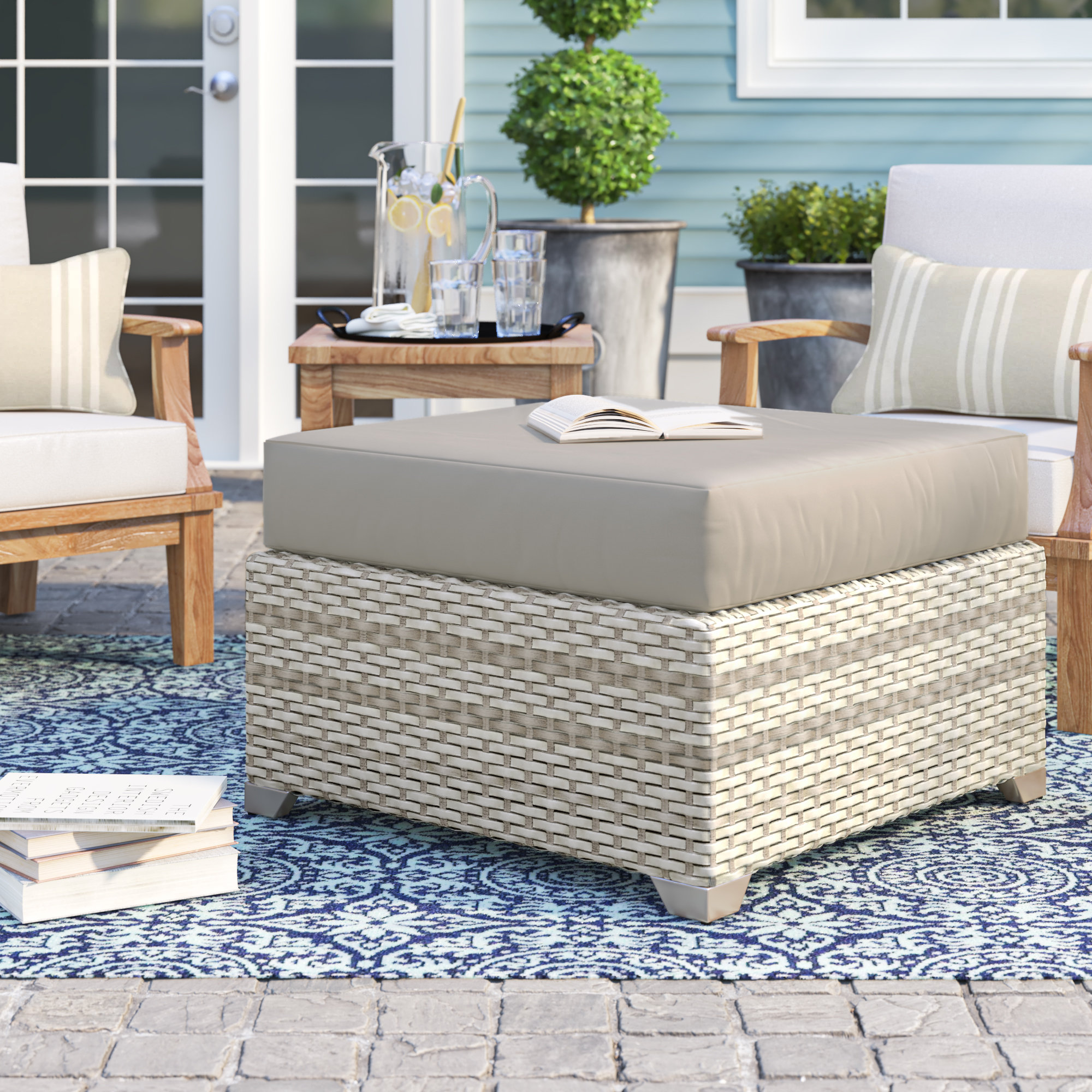 Lark Manor™ Ambroselli Outdoor Ottoman with Cushion "& Reviews" | Wayfair