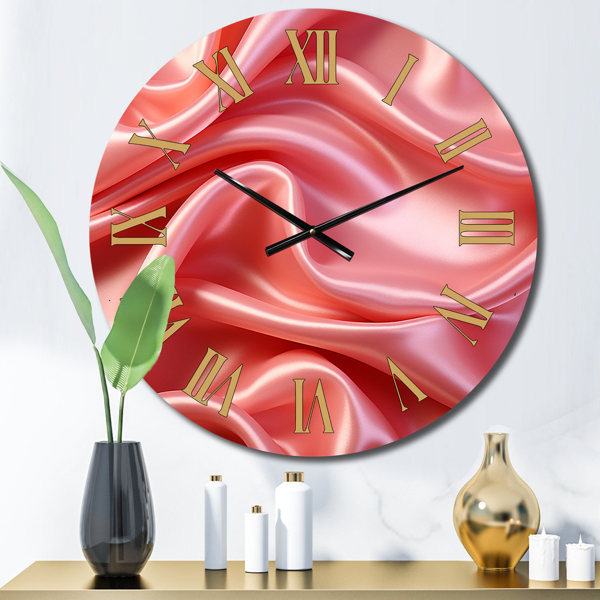 Design Art Smooth Pink Elegant Minimal Glam Wave Metal Wall Clock | Wayfair