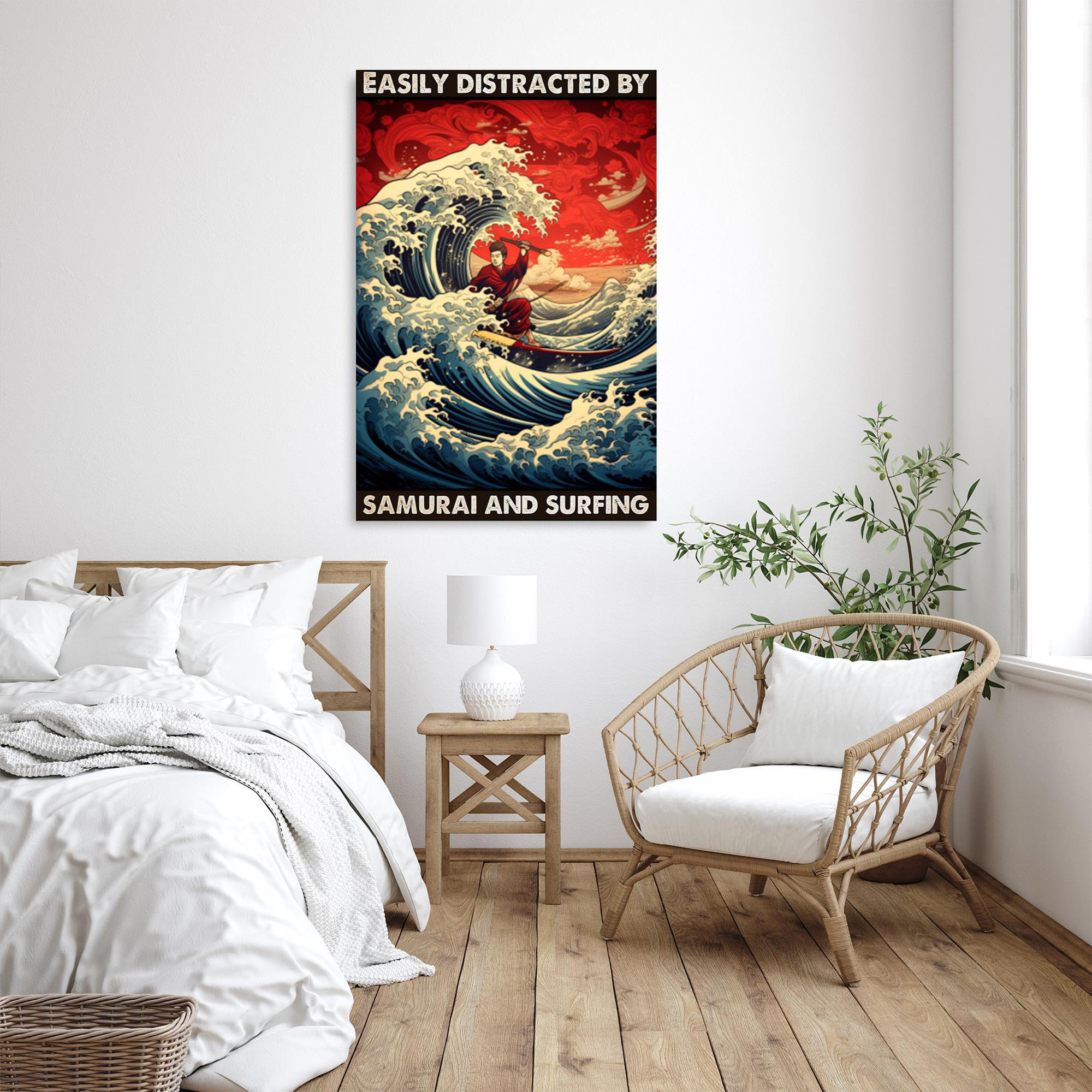 Trinx Samurai And Surfing 1 On Canvas Print | Wayfair