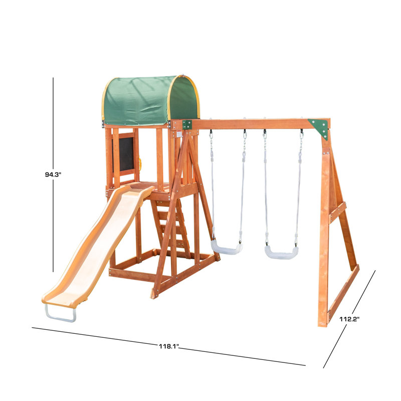 The Swing Company North Star Wooden Swing Set with Slide and LED Light ...