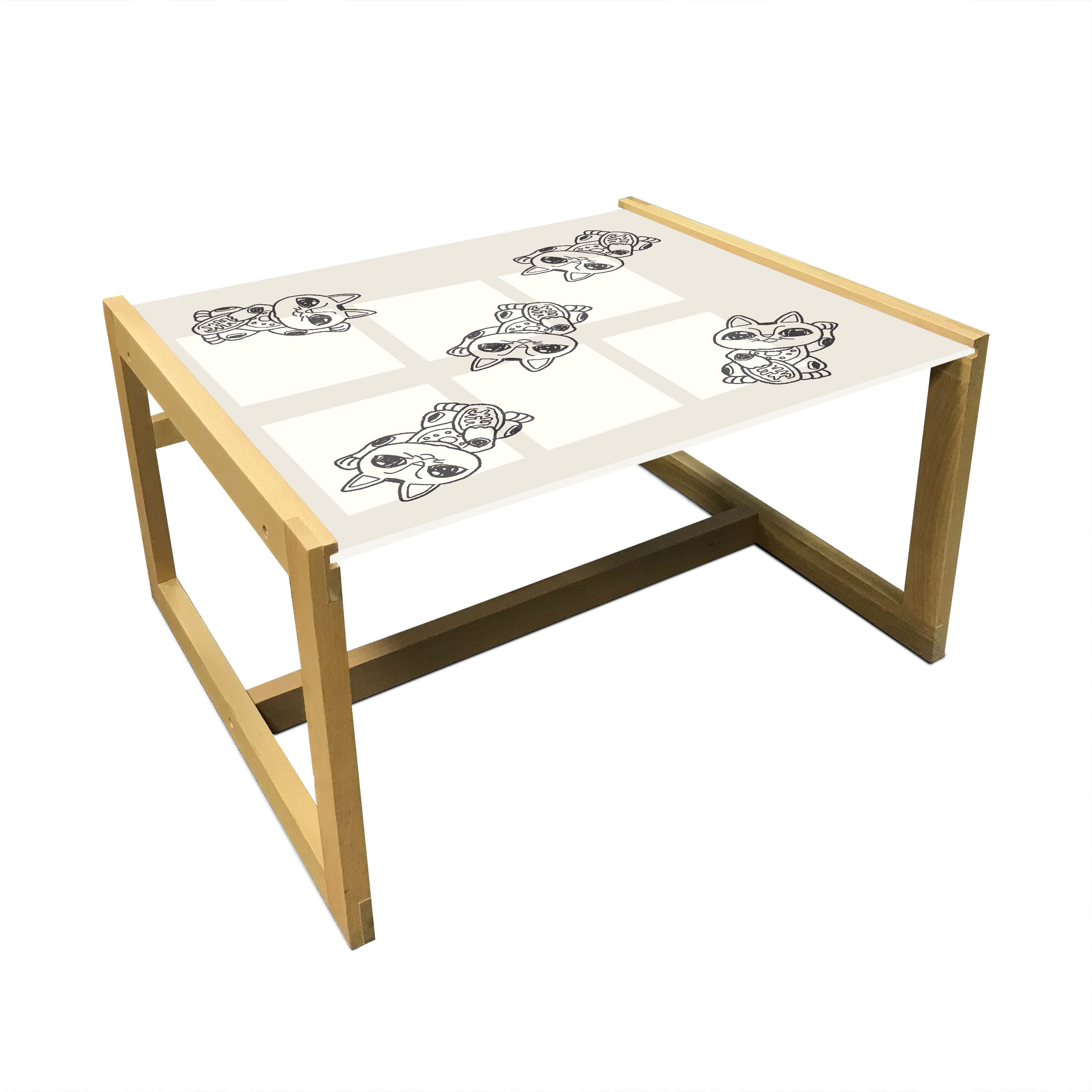 East Urban Home Japanese Cat Coffee Table, Doodled Maneki Neko Cat ...