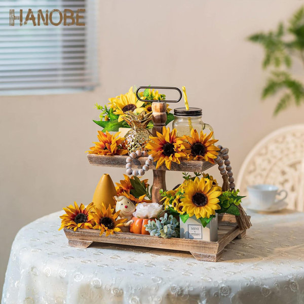 Ophelia & Co. Farmhouse Tiered Tray Stand: Rustic Wood 2 Tier Serving ...