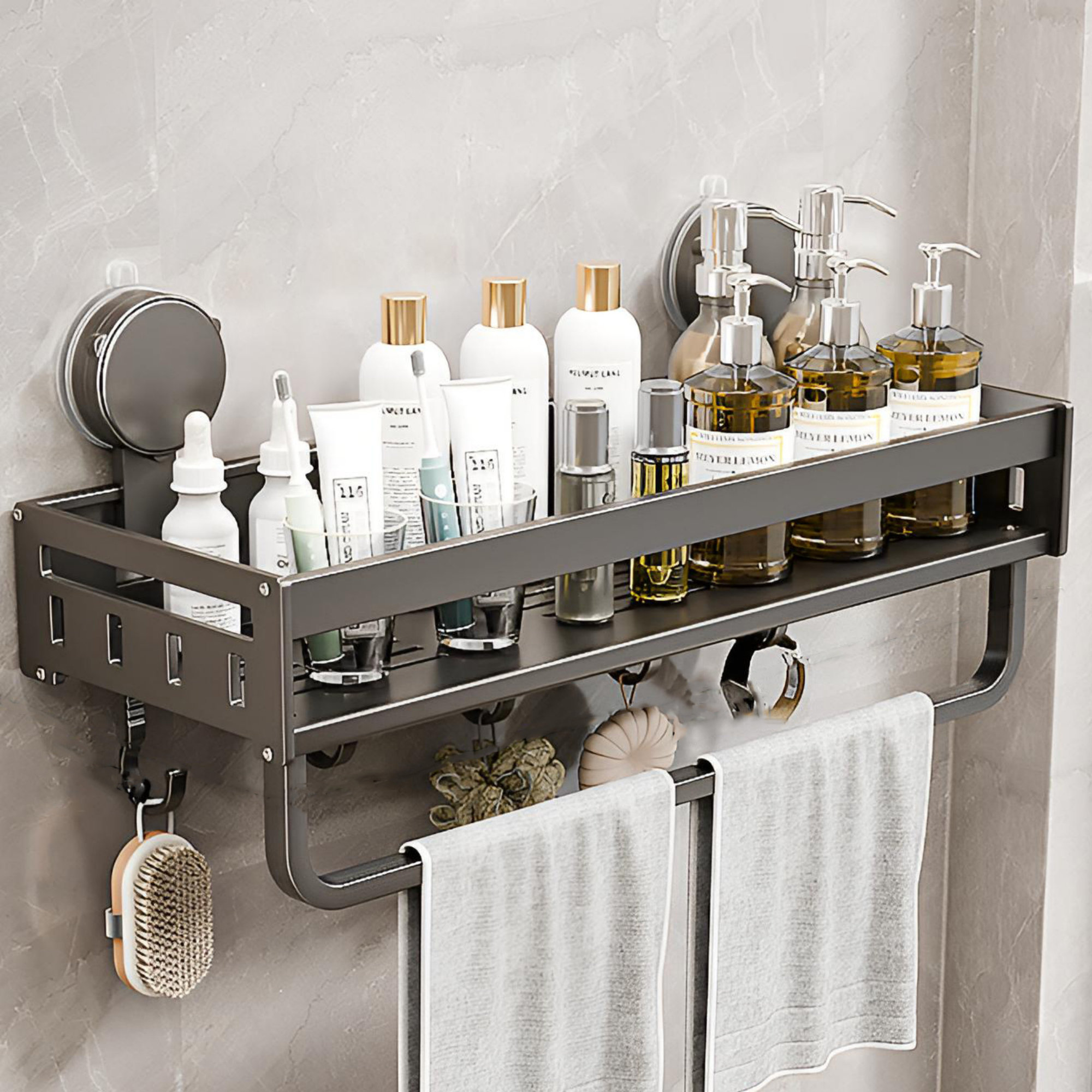 Rebrilliant Suction Cup Non Perforated Bathroom Storage Rack, Bathroom ...