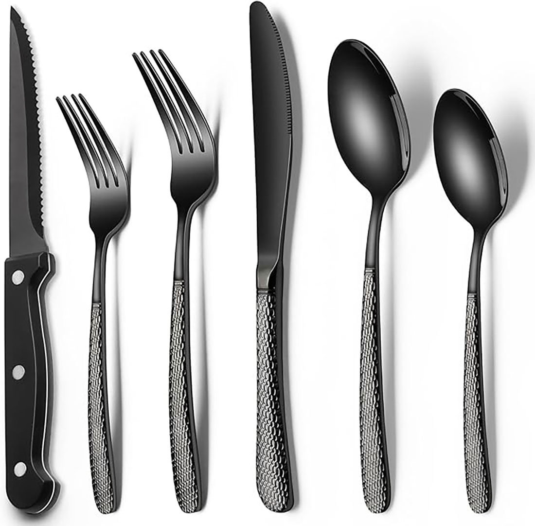 Ivy Bronx Silverware Set, 24-Piece Stainless Steel Square Flatware Set ...