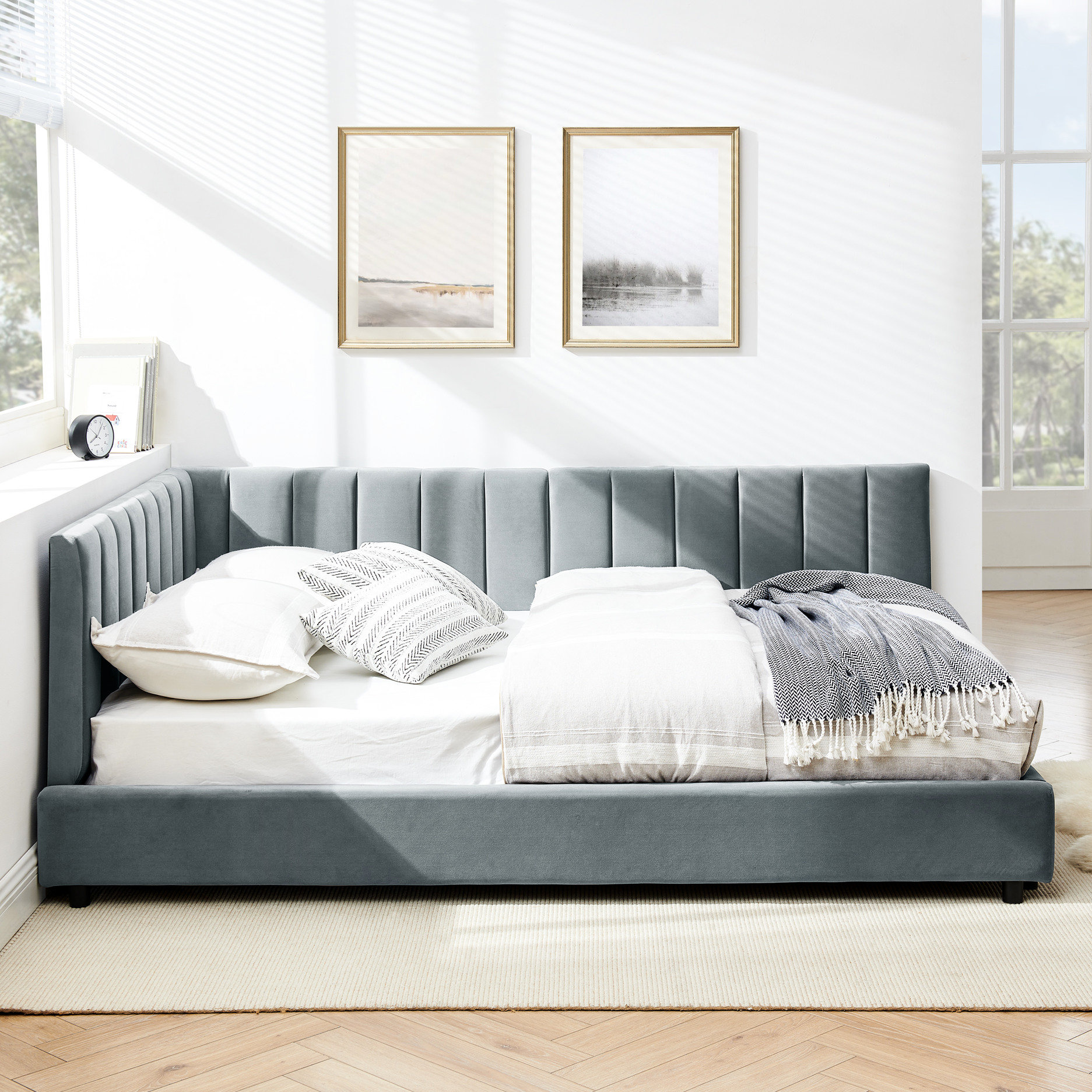 Mercer41 Comfortable Full Daybed, Upholstered In Grey Velvet With And ...