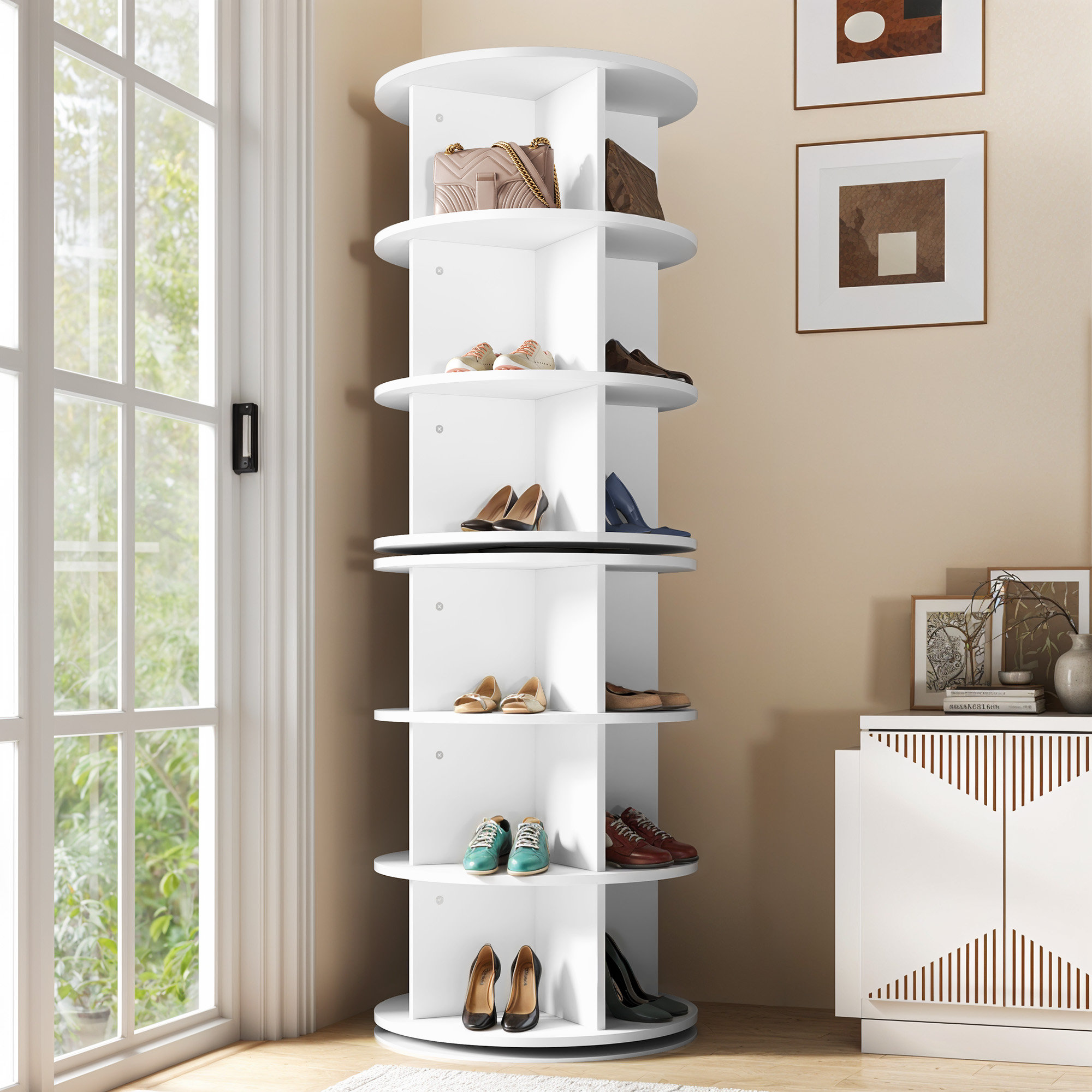 Rebrilliant SpinTower Compact 6-Tier Rotating Shoe Rack for Tight ...