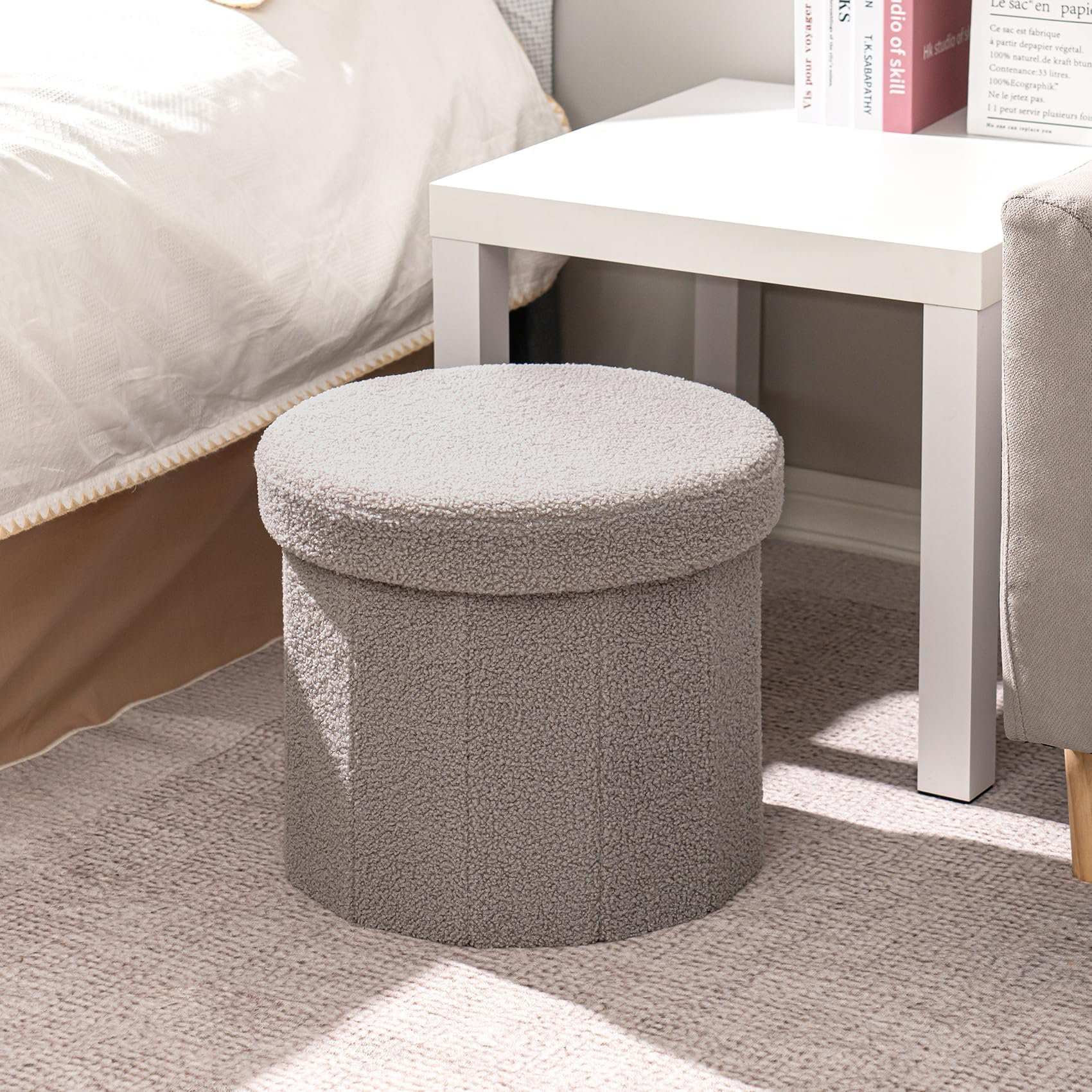 Latitude Run® 15" Round Storage Bench Cube, Faux Teddy Bear Fur ...