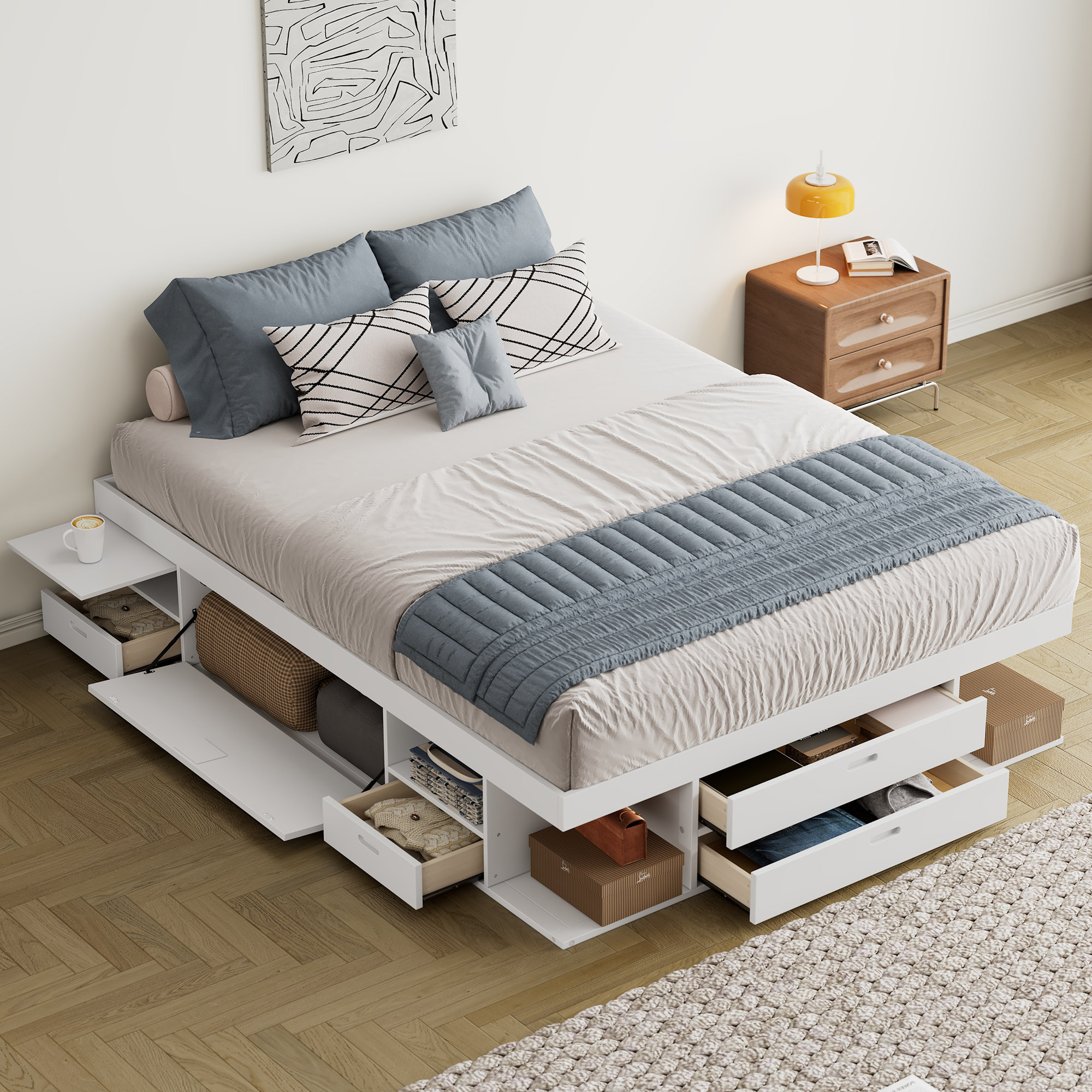 Hokku Designs Storage Platform Bed Frame With Multiple Drawers And ...