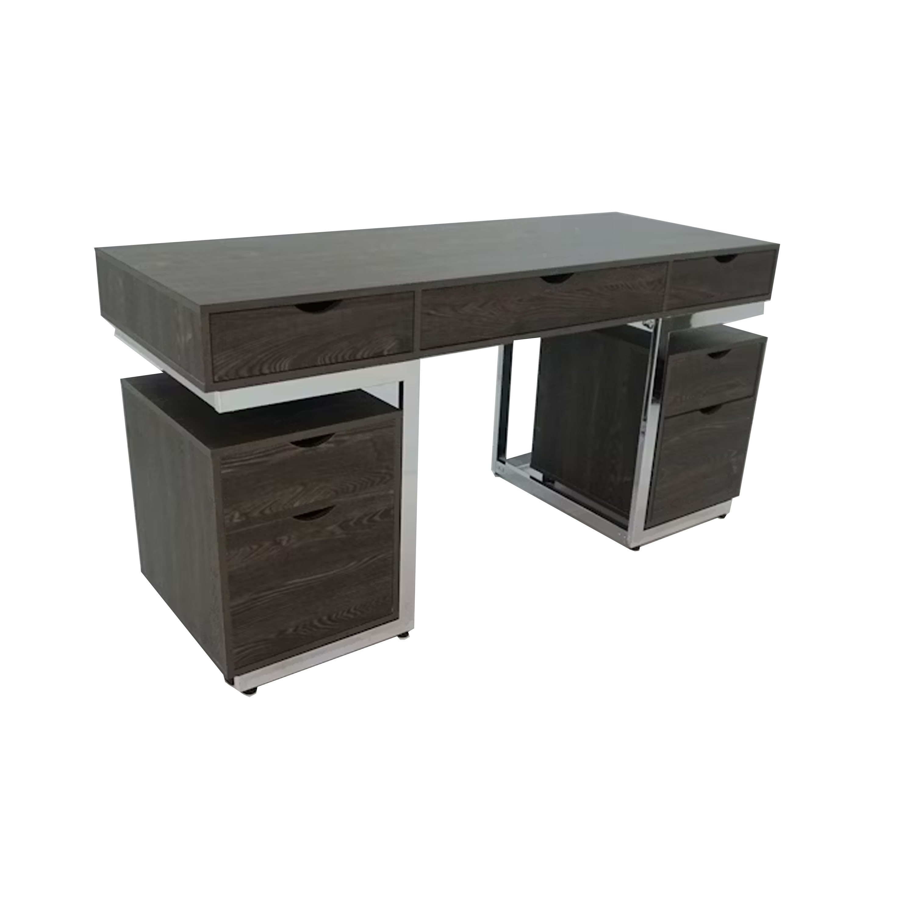 Benjara 3 Piece Writing Desk With 2 File Cabinets, Chrome Frame | Wayfair