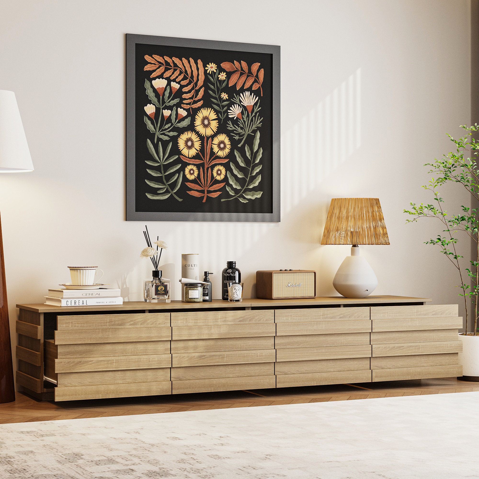 Latitude Run® Sturdy Minimalist Wooden TV Stand With Spacious Multi ...