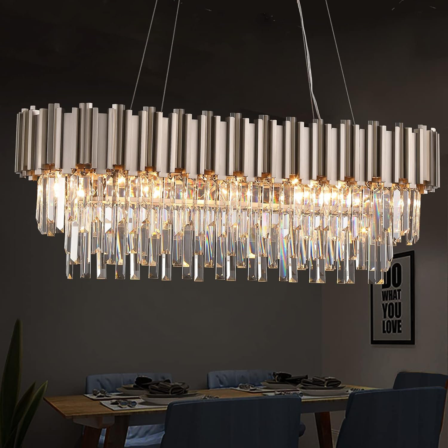 Everly Quinn Modern Rectangle Crystal Chandelier With Oval Frame And ...