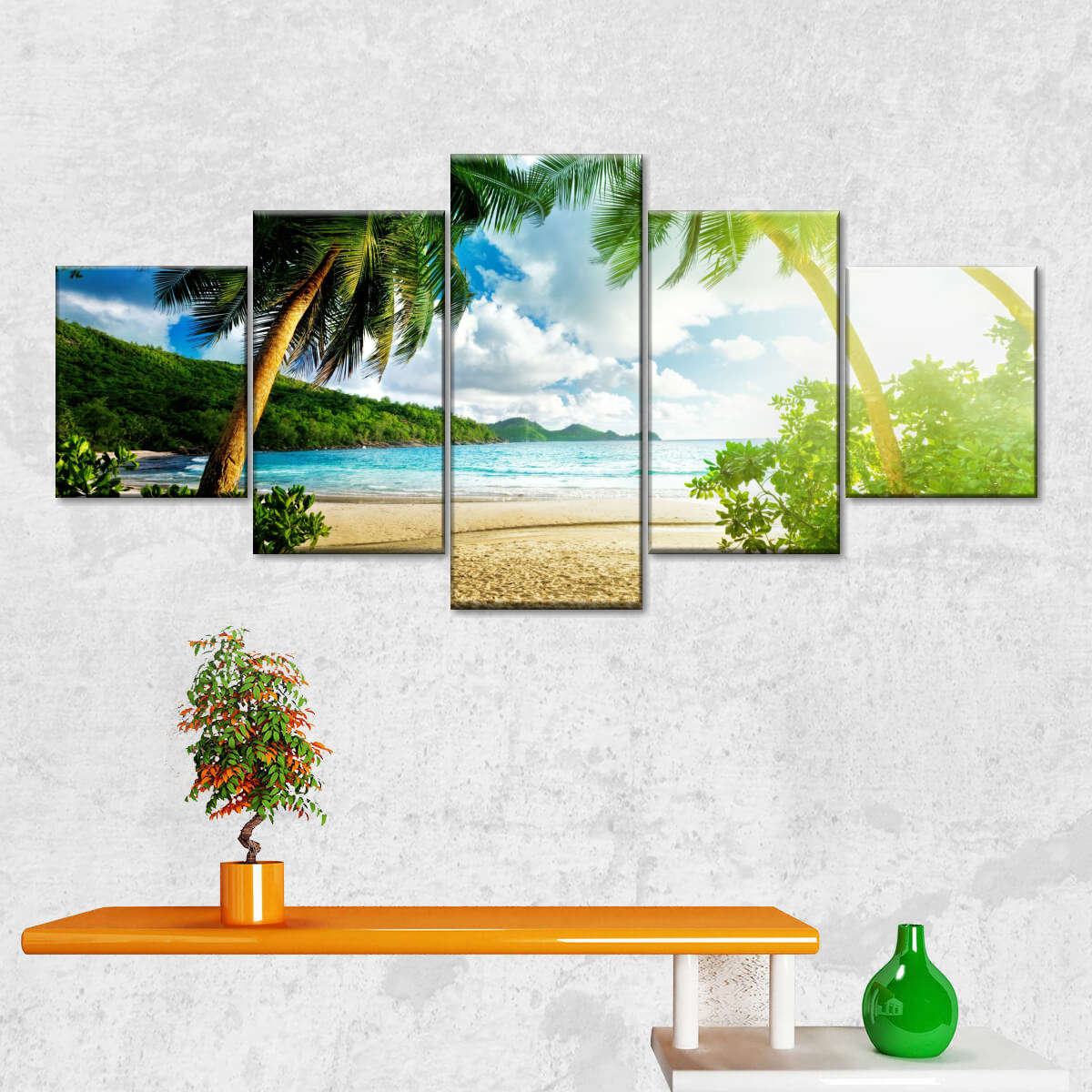 Elephant Stock Sunny Seychelles Beach Trees On Canvas 5 Pieces Set ...