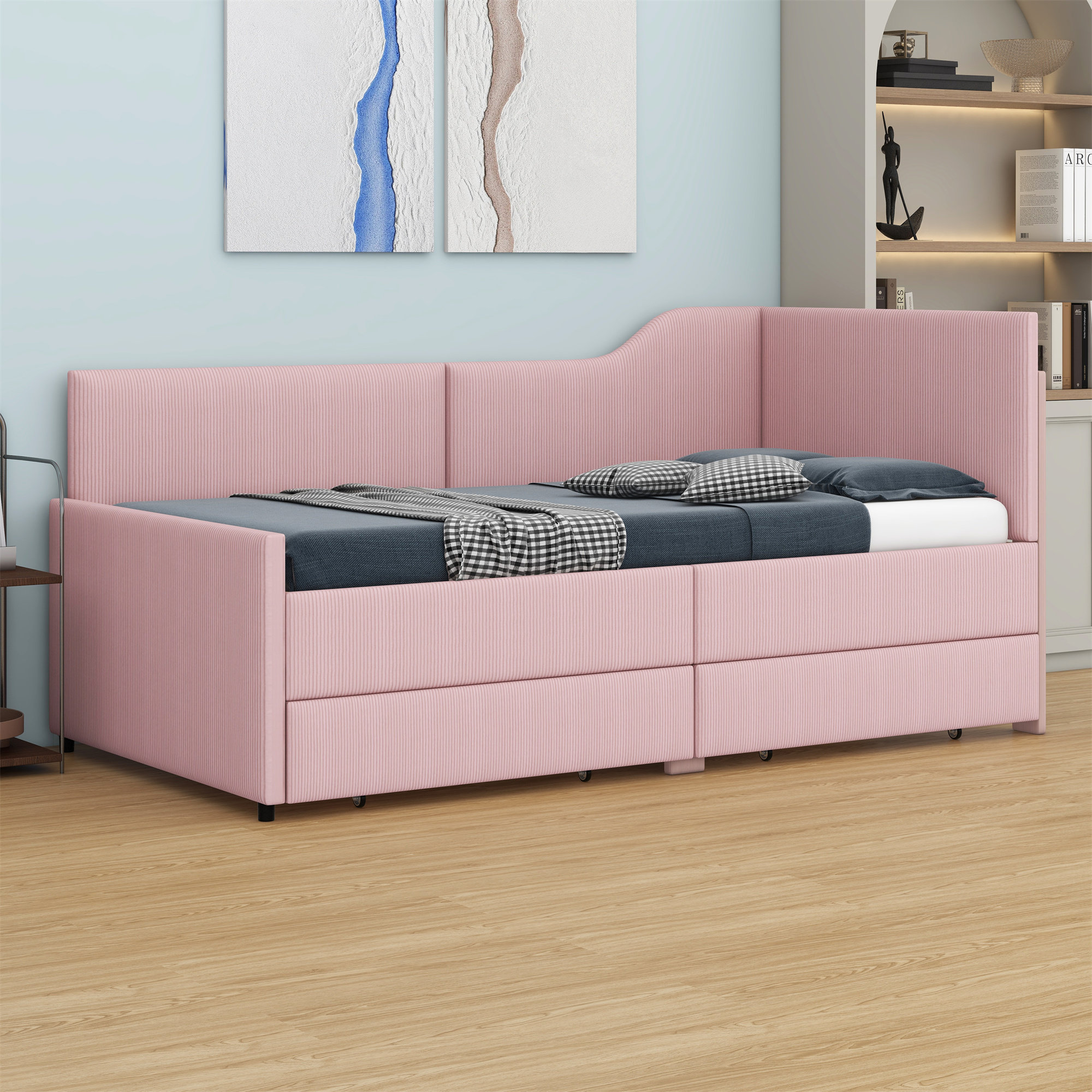 Latitude Run® L-Shaped Daybed,Upholstered Bed Frame With 2 Storage ...