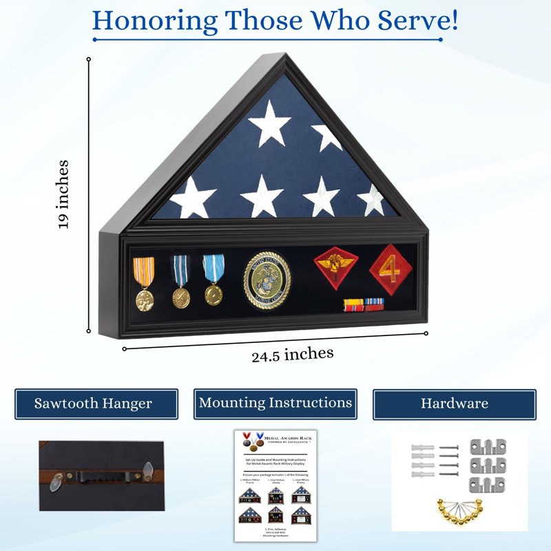 Medal Awards Rack Medium Military 21'' H x 27'' W Solid Wood Display ...