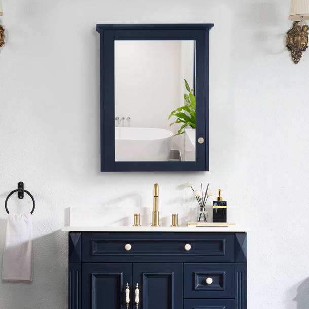 FORCLOVER Wall Mounted Surface Mount 24" W x 30" H Mirror Cabinet With ...
