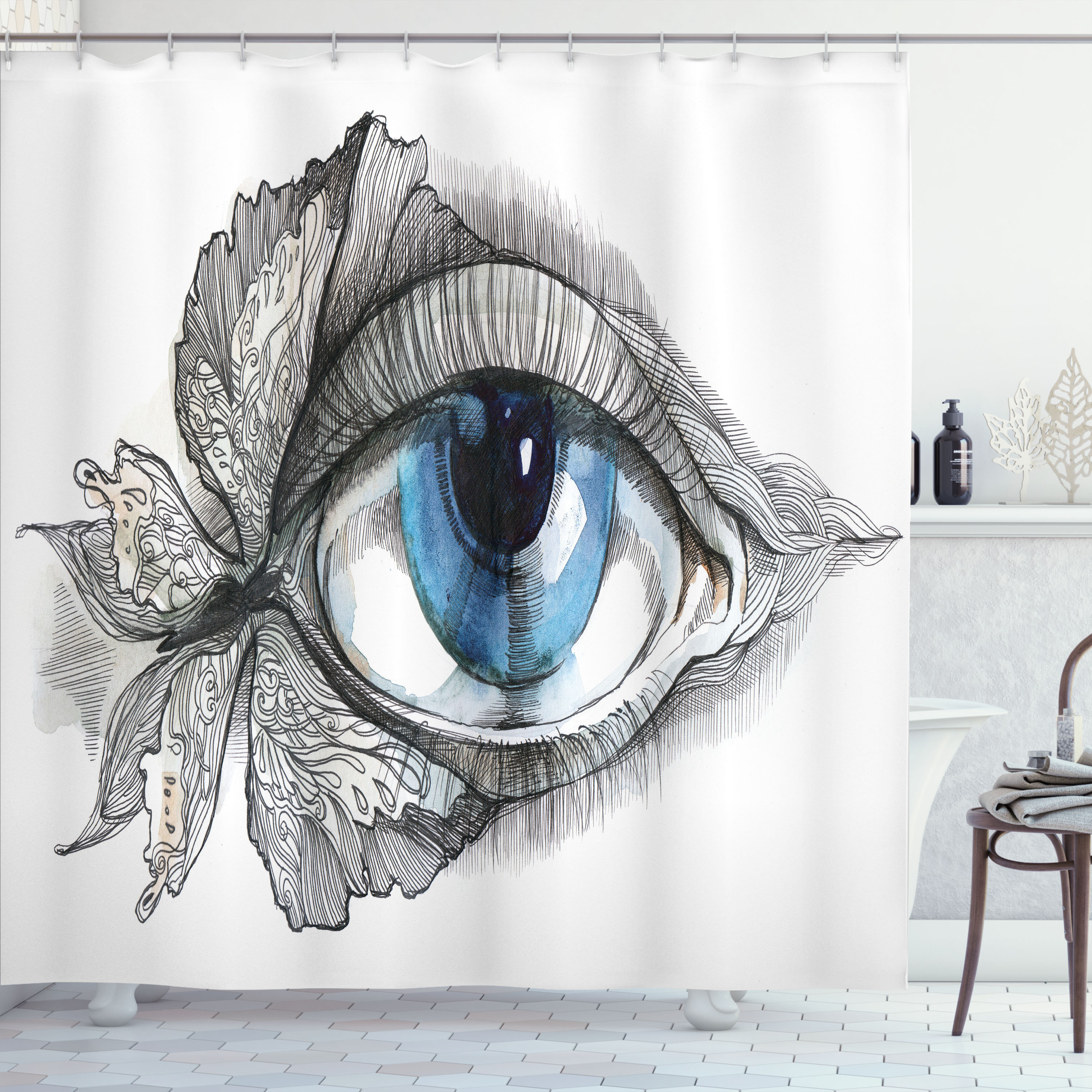 Dakota Fields Eye Shower Curtain Human Eye Butterfly Dreamy Black White ...