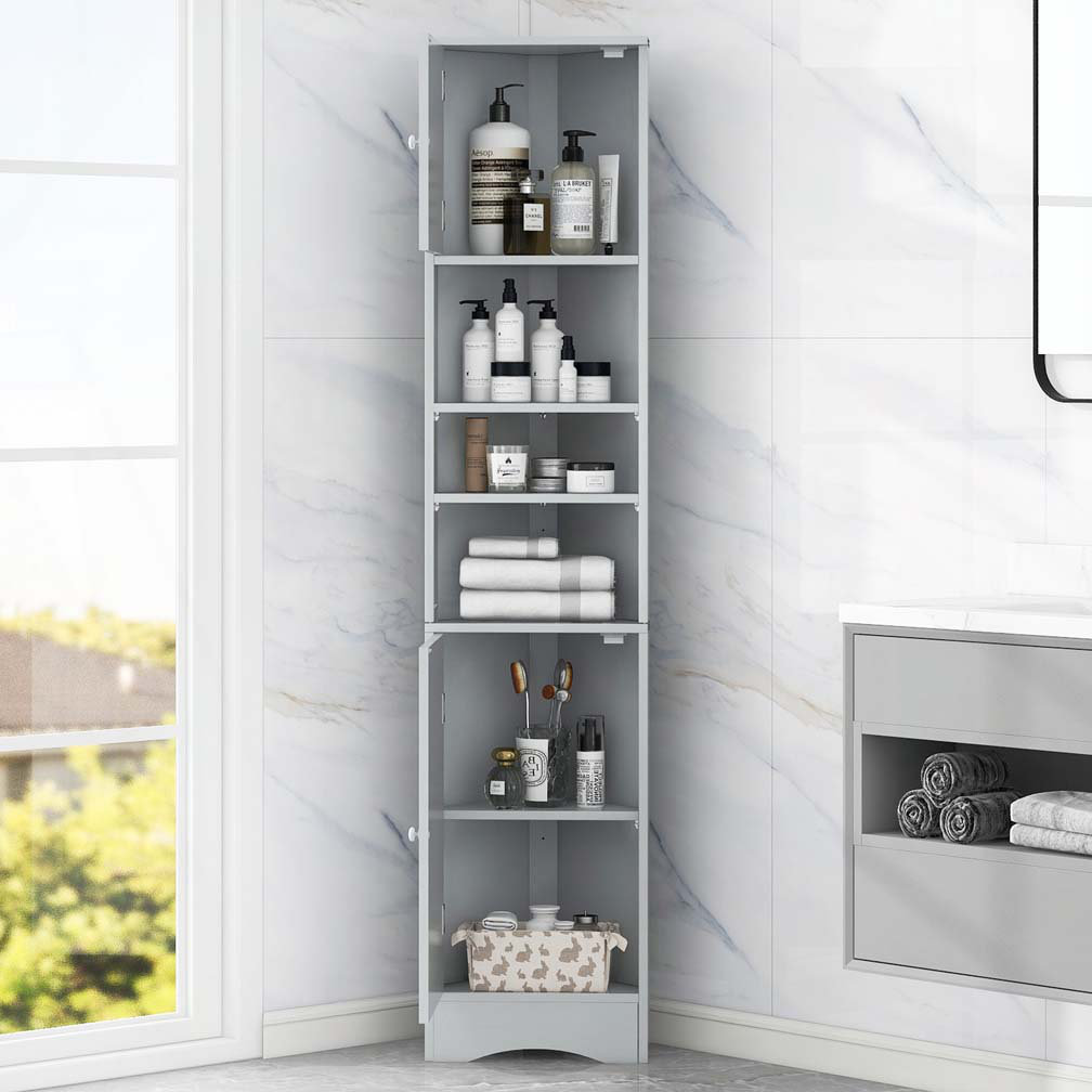 Latitude Run® Corner Bathroom Storage Cabinet with 2 Doors, Adjustable ...