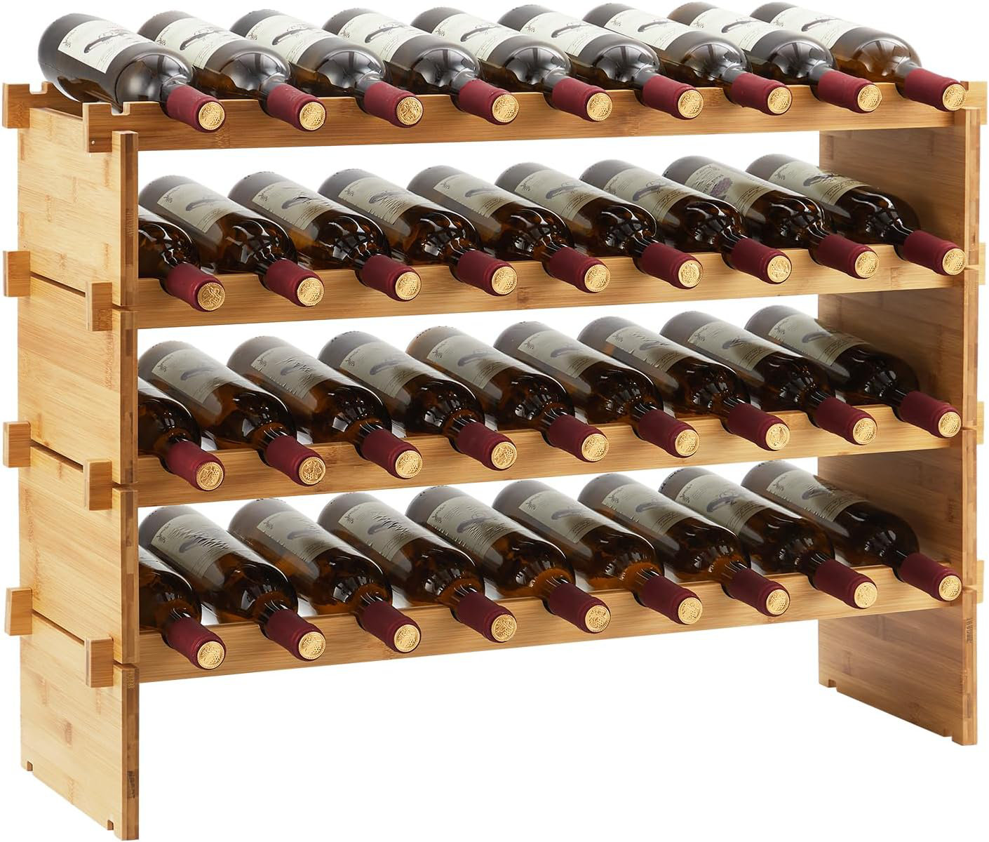 Prep & Savour Stackable Modular Wine Rack, 4 Tier Wooden Wine Storage ...