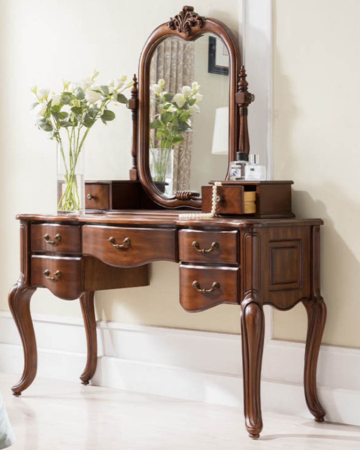 SMI Cabinetry Inc 51.18" Dark brown Rectangular Solid Wood Makeup ...