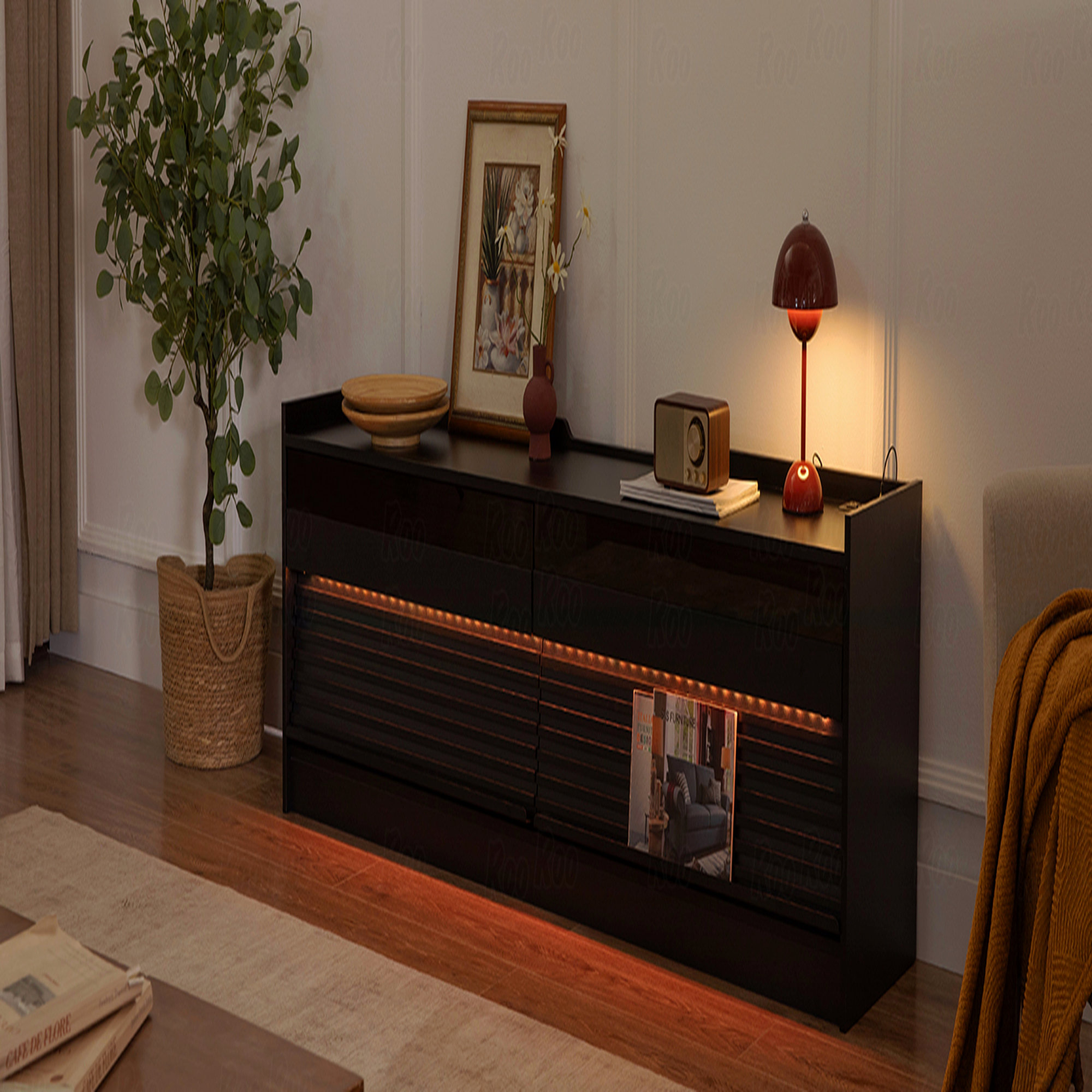 Ivy Bronx TV Stand With Ample Storage,4 Drawer Design With Tempered ...