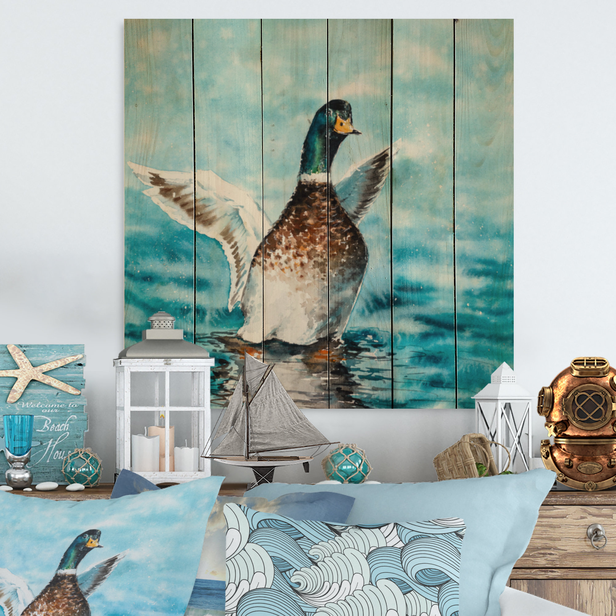 Red Barrel Studio Mallard Duck Stretching Its Wings - Traditional Wood ...