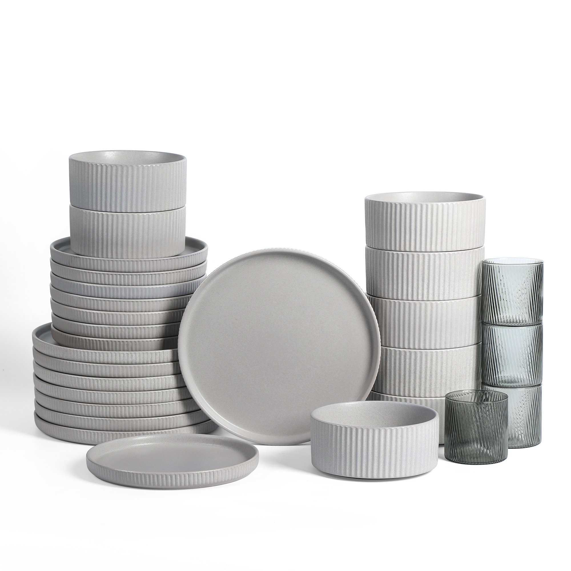 Stone Lain Haven 32-Piece Dinnerware Set Stoneware, Borosilicate Glass ...