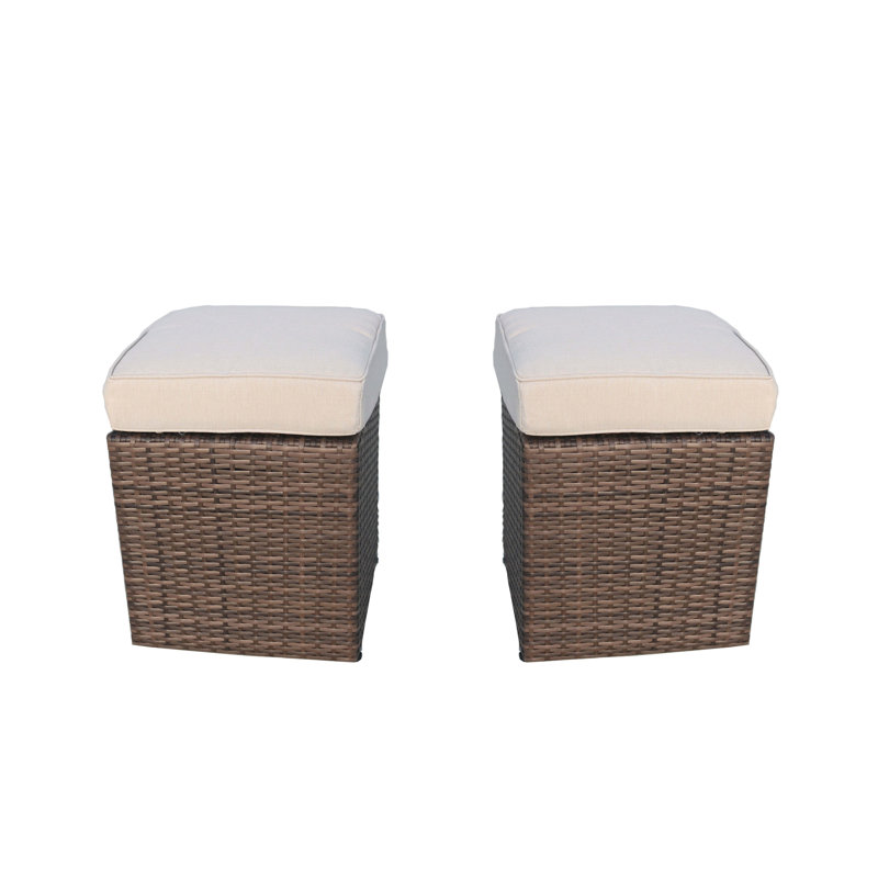 Latitude Run® Outdoor Brown Steel Wicker 2 Ottomans | Wayfair