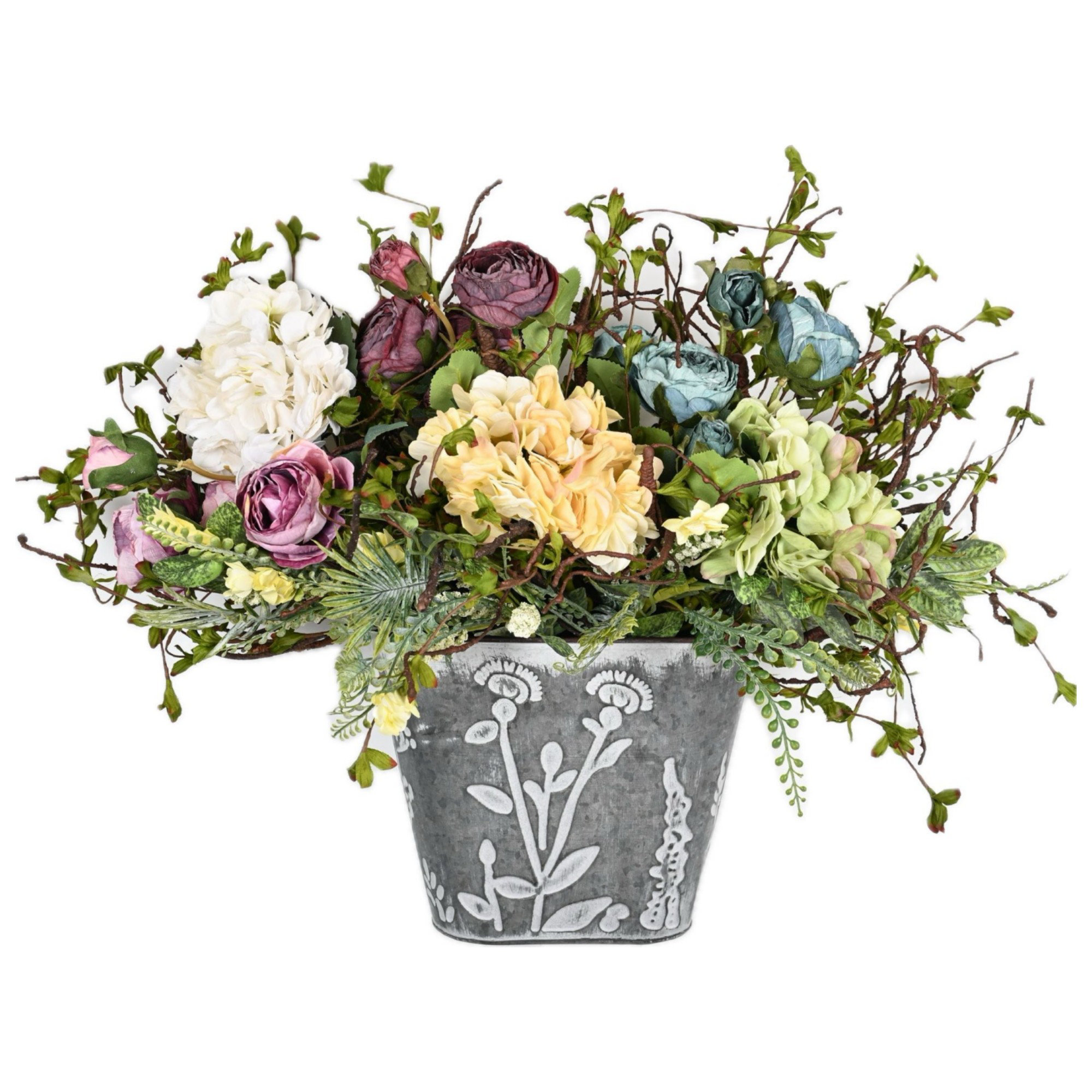 Ophelia & Co. Artificial Hydrangea Floral Arrangement, Farmhouse Twig ...