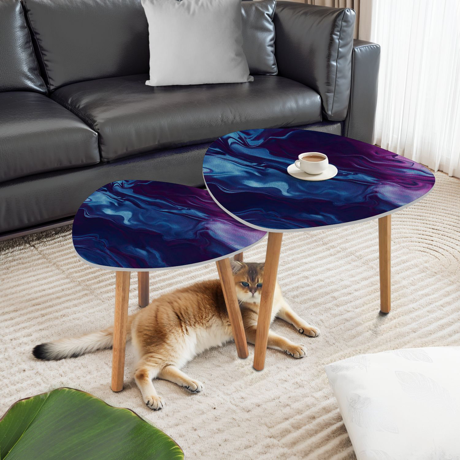 East Urban Home Triangle Nesting Coffee Table Set of 2 Blue purple blue ...