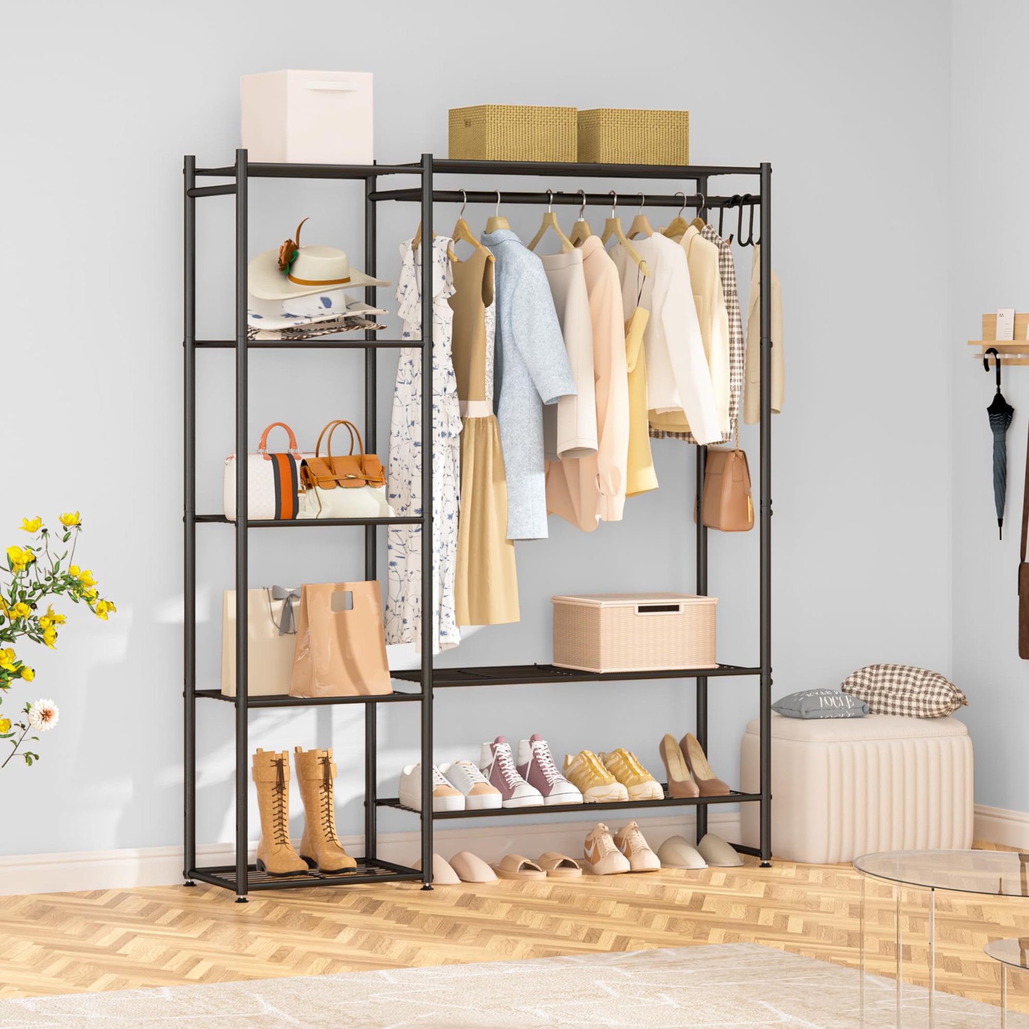 Rebrilliant Wardrobe Closet, Portable Clothing Rack for Hanging Clothes ...