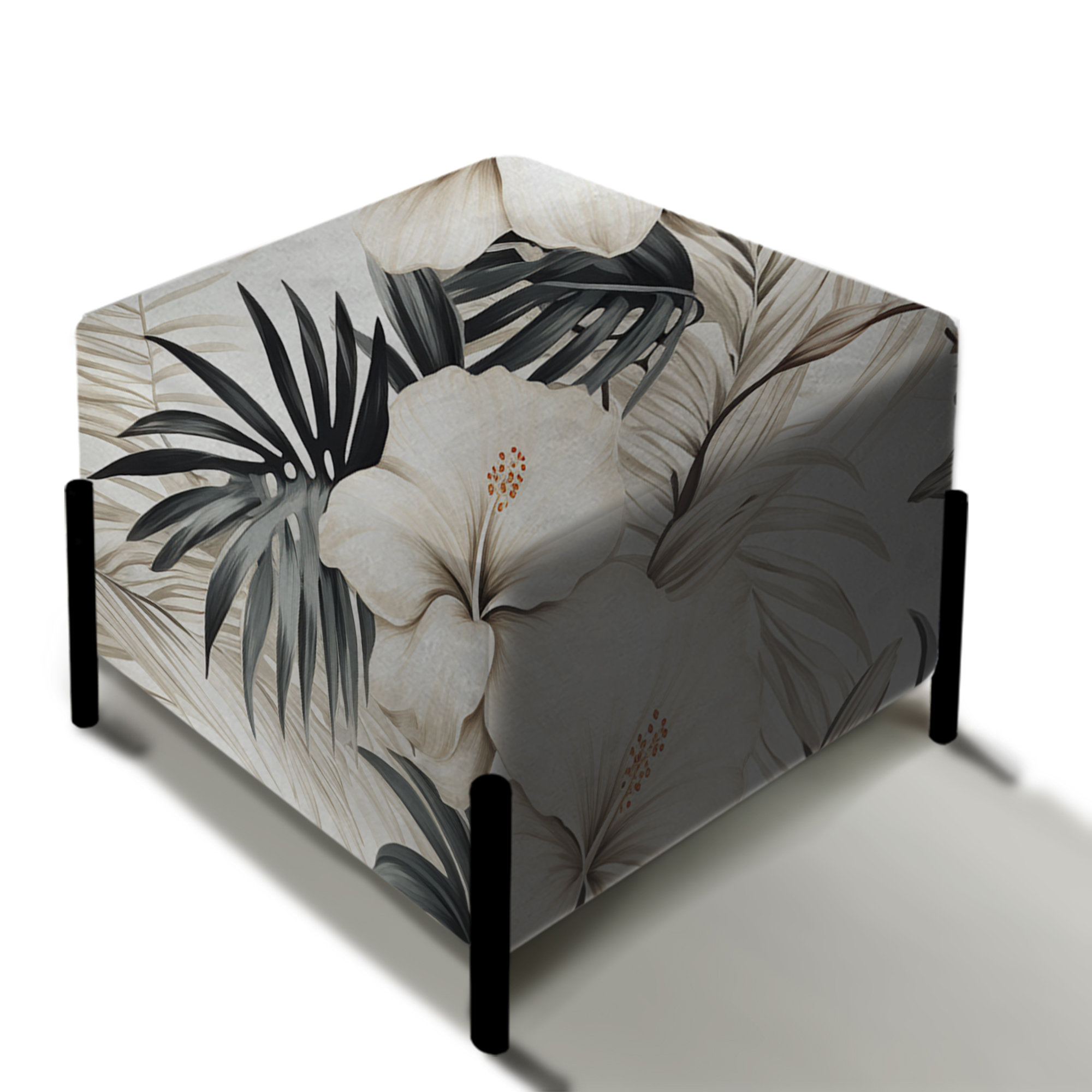 Design Art Neutral Zen Tropical Pattern II - Tropical Square Ottoman ...