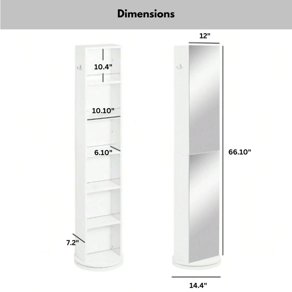 Evideco Rotating Bathroom Storage Cabinet with Full-Length Mirror, 360 ...