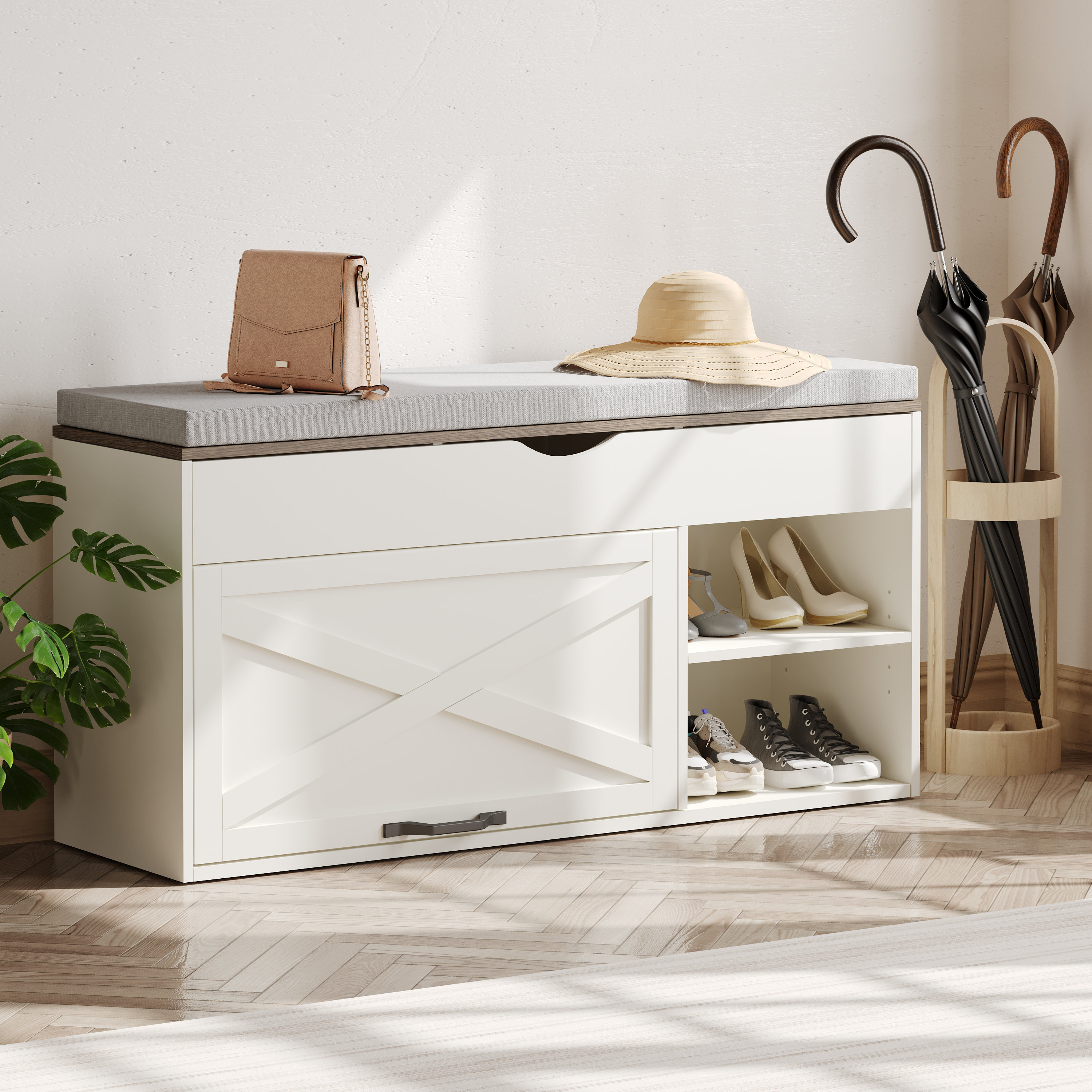 Gracie Oaks 10 Pairs Shoe Storage Bench With Adjustable Shelf & Reviews ...