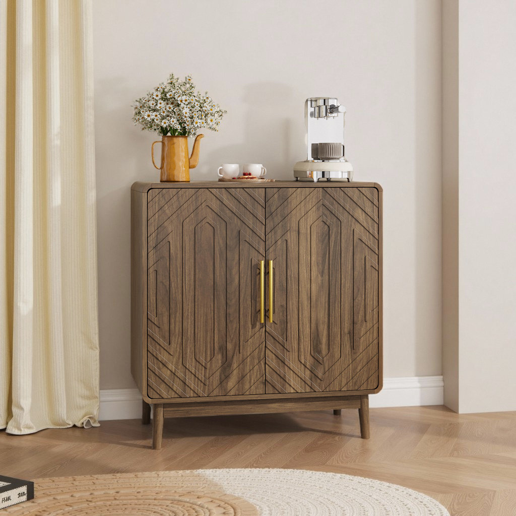 Mercer41 32" Walnut Sideboard – Curved Edge Storage Cabinet - Wayfair ...