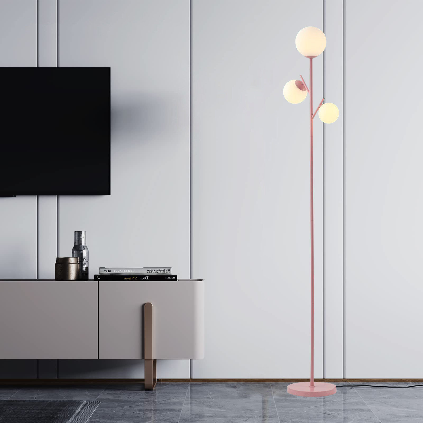 Mercer41 Mid-Century Modern Spherical Standing Lamp With Frosted Glass ...