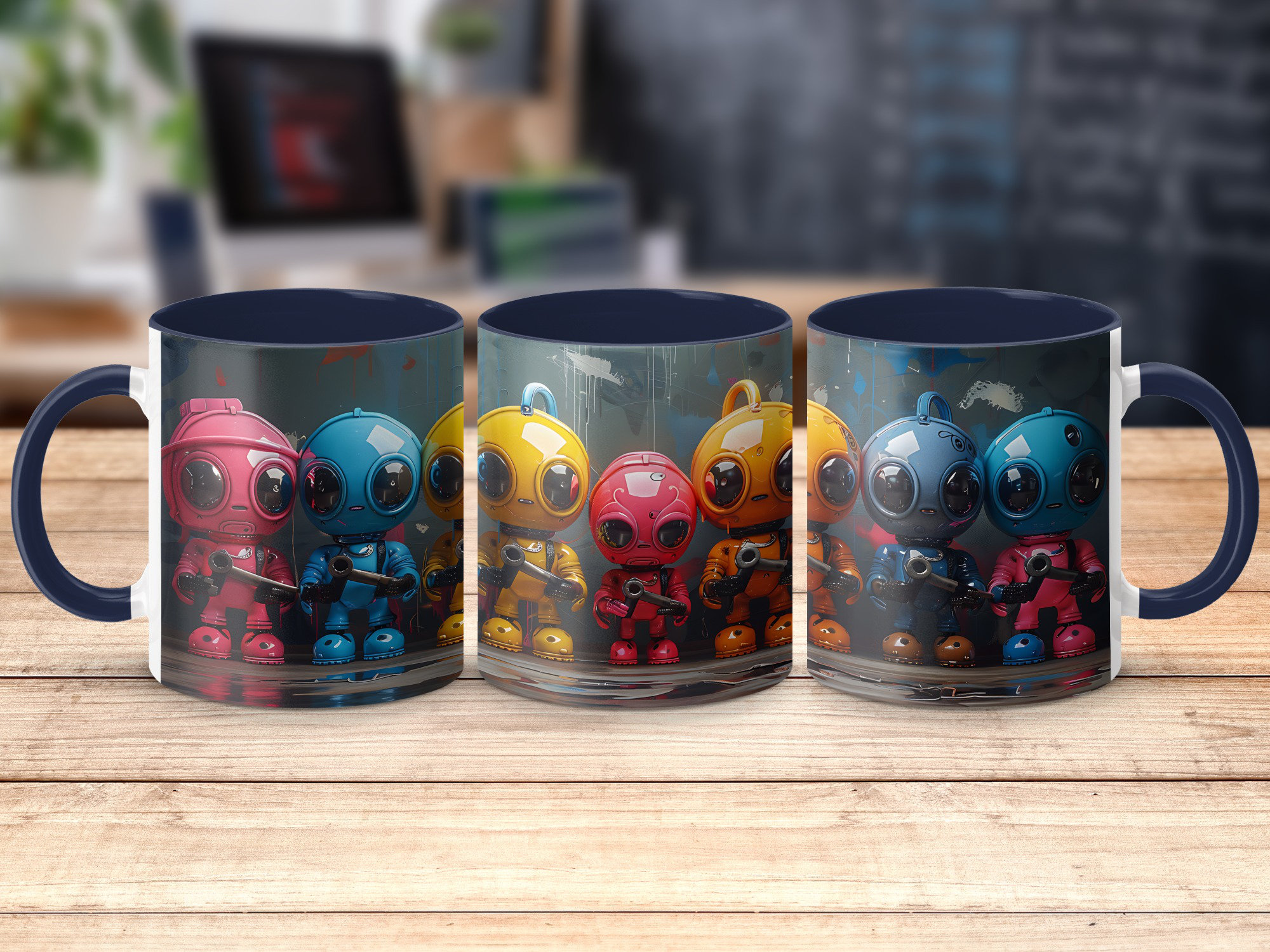 East Urban Home Set of 4 Colourful 3D Design 11oz Accent Mugs – White ...