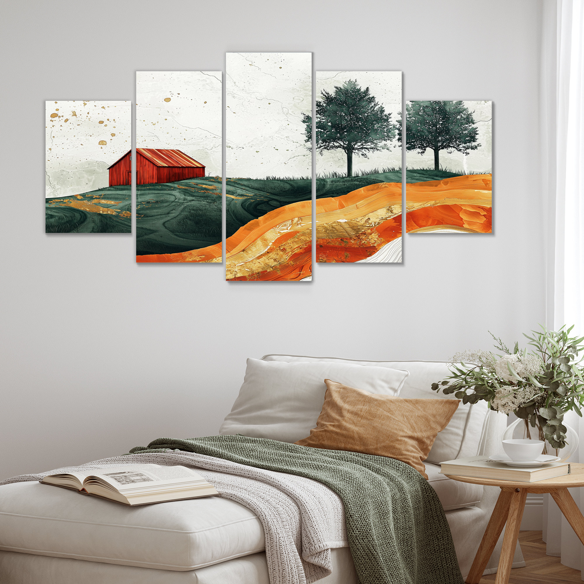 Design Art Bold Red Barn In Farm Landscape In Autumn III - Barn Wall ...