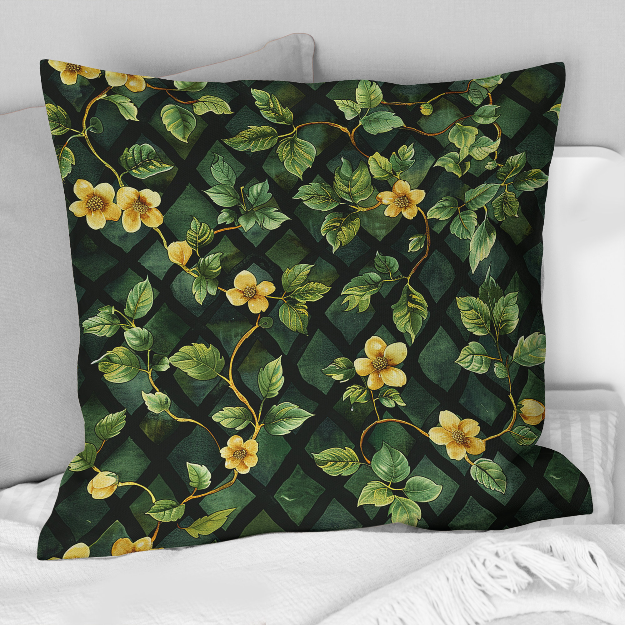 Design Art Black Green Vines II - Modern Throw Pillow | Wayfair