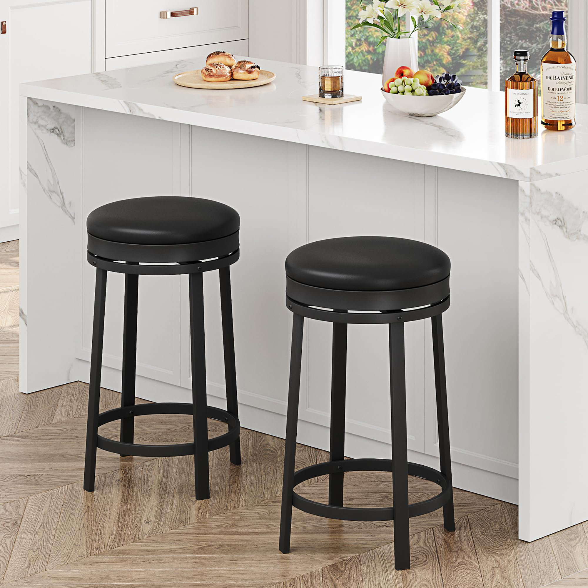 Latitude Run® 24'' Swivel Bar Stools Set Of 2 With Footrest, Modern ...